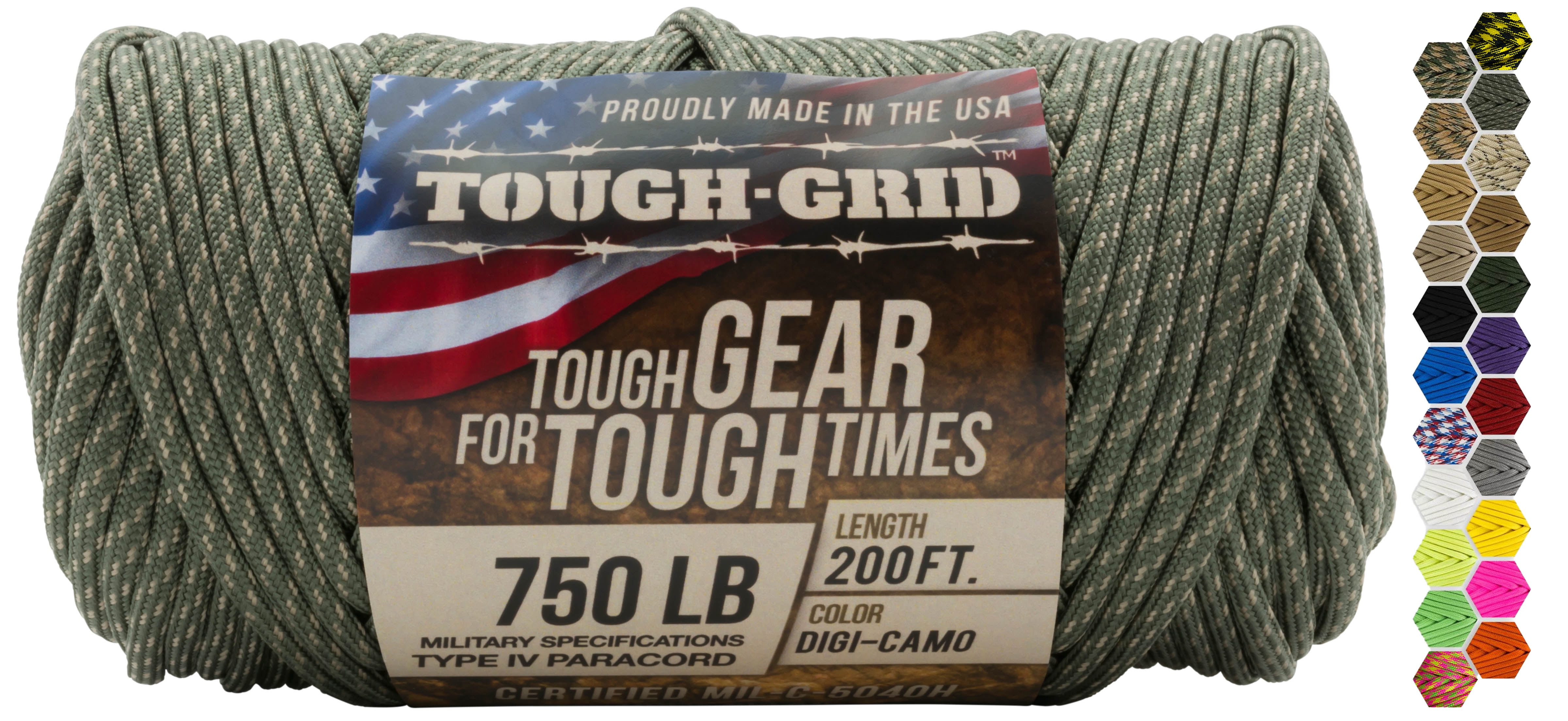 TOUGH-GRID 750lb DIGI-Camo Paracord / Parachute Cord - 100% Nylon Mil ...