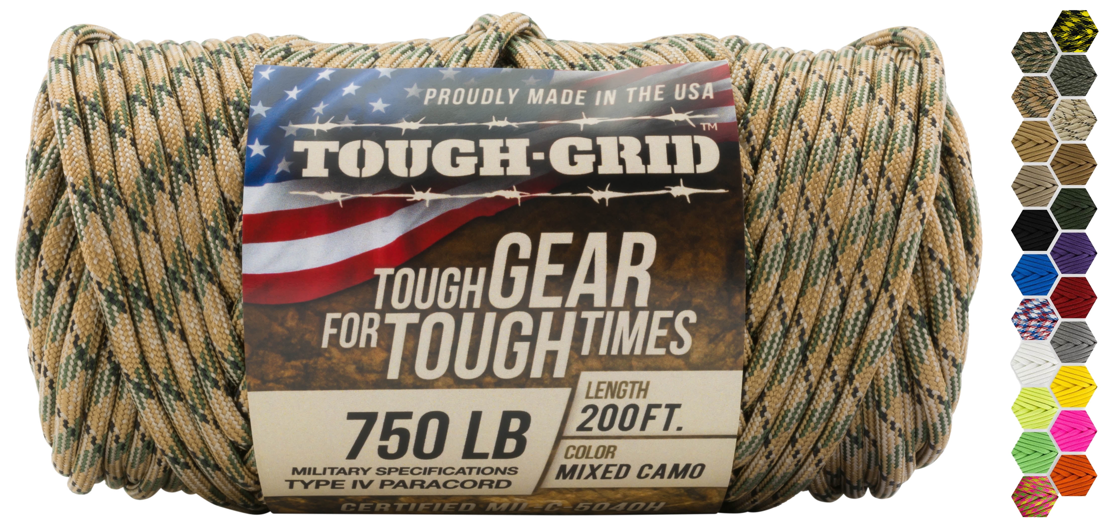 TOUGH-GRID 750lb Mixed Camo Paracord / Parachute Cord - 100% Nylon Mil ...