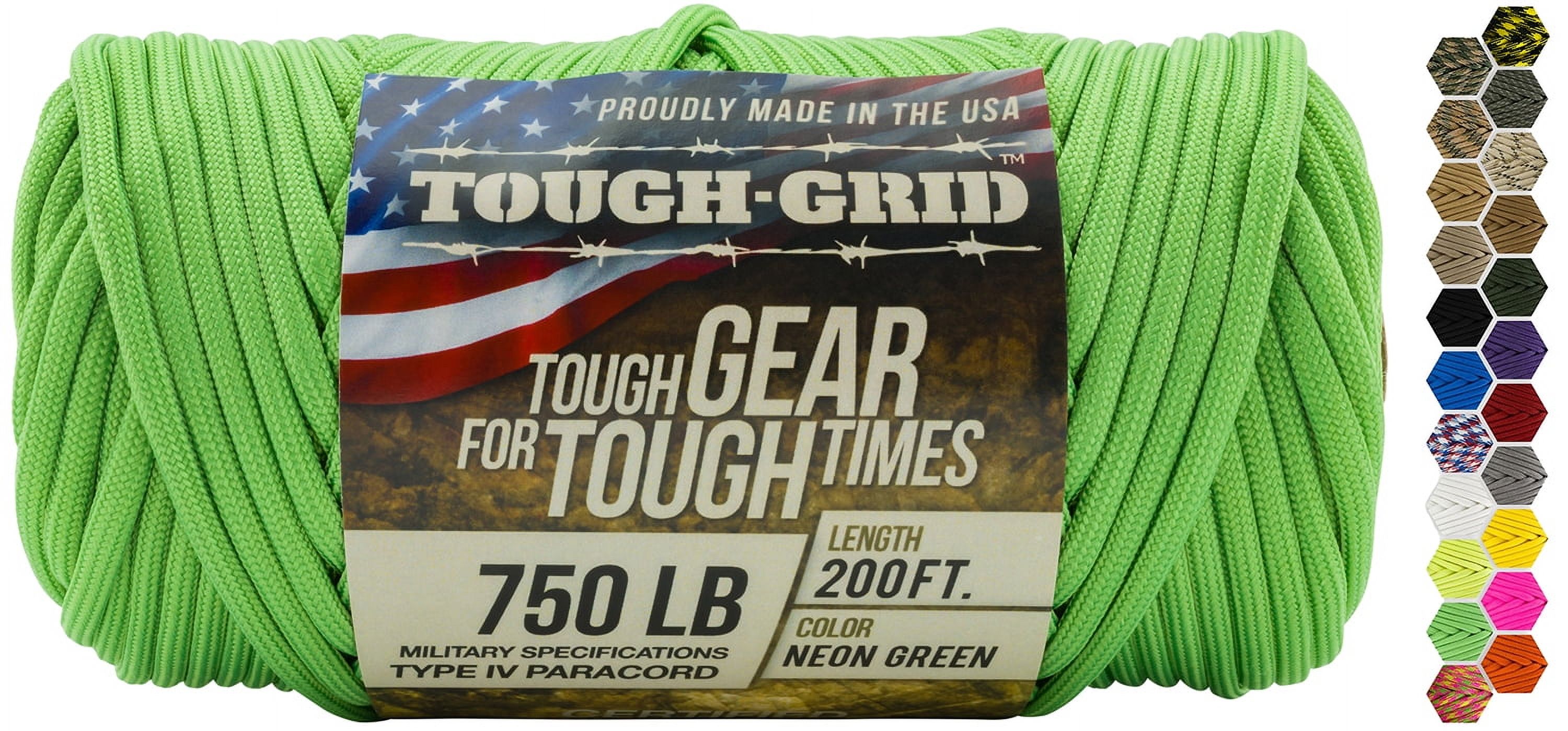 TOUGH-GRID 750lb Neon Green Paracord / Parachute Cord - 100% Nylon Mil ...