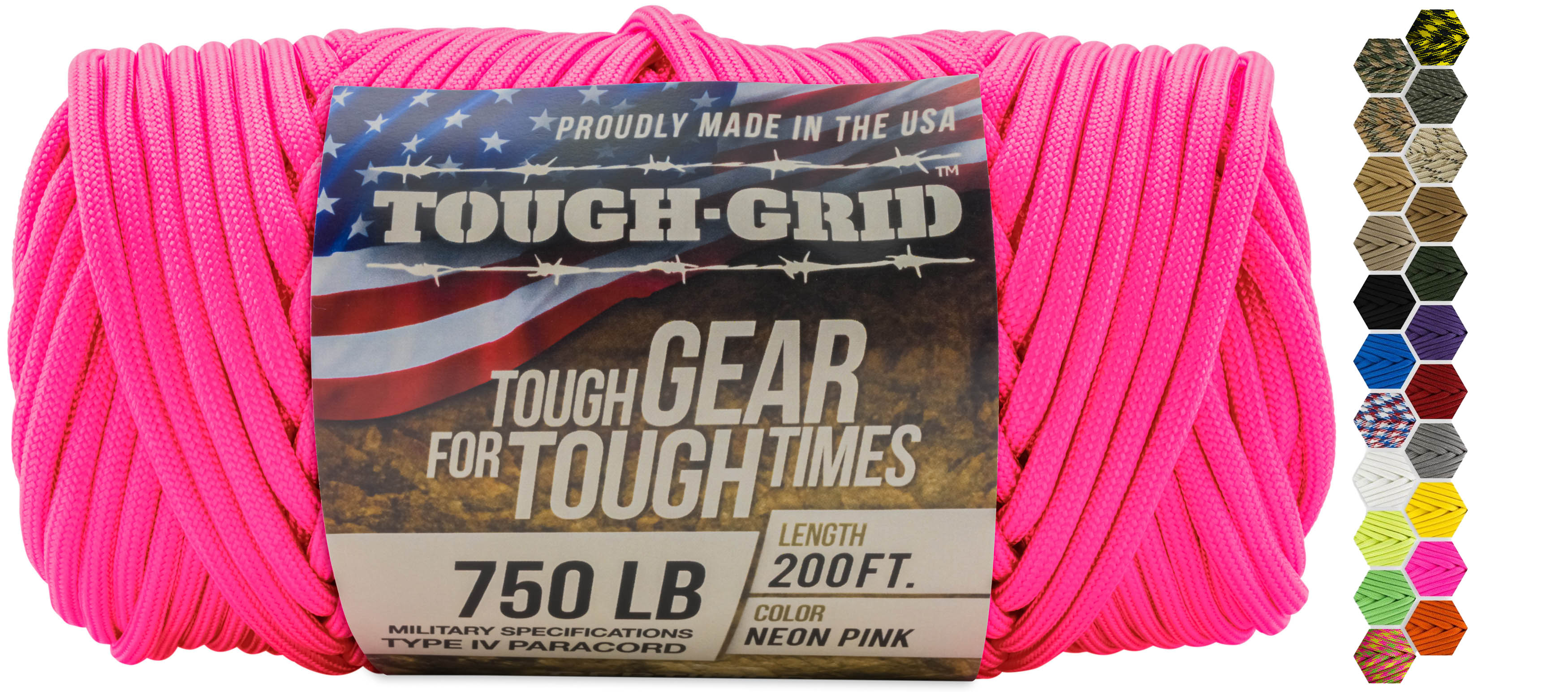TOUGH-GRID 750lb Neon Pink Paracord / Parachute Cord - 100% Nylon Mil ...
