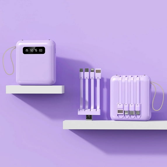 TOUMENY 10000mAh Power Bank, Built-In 4 Cables Portable Charger, Smart ...