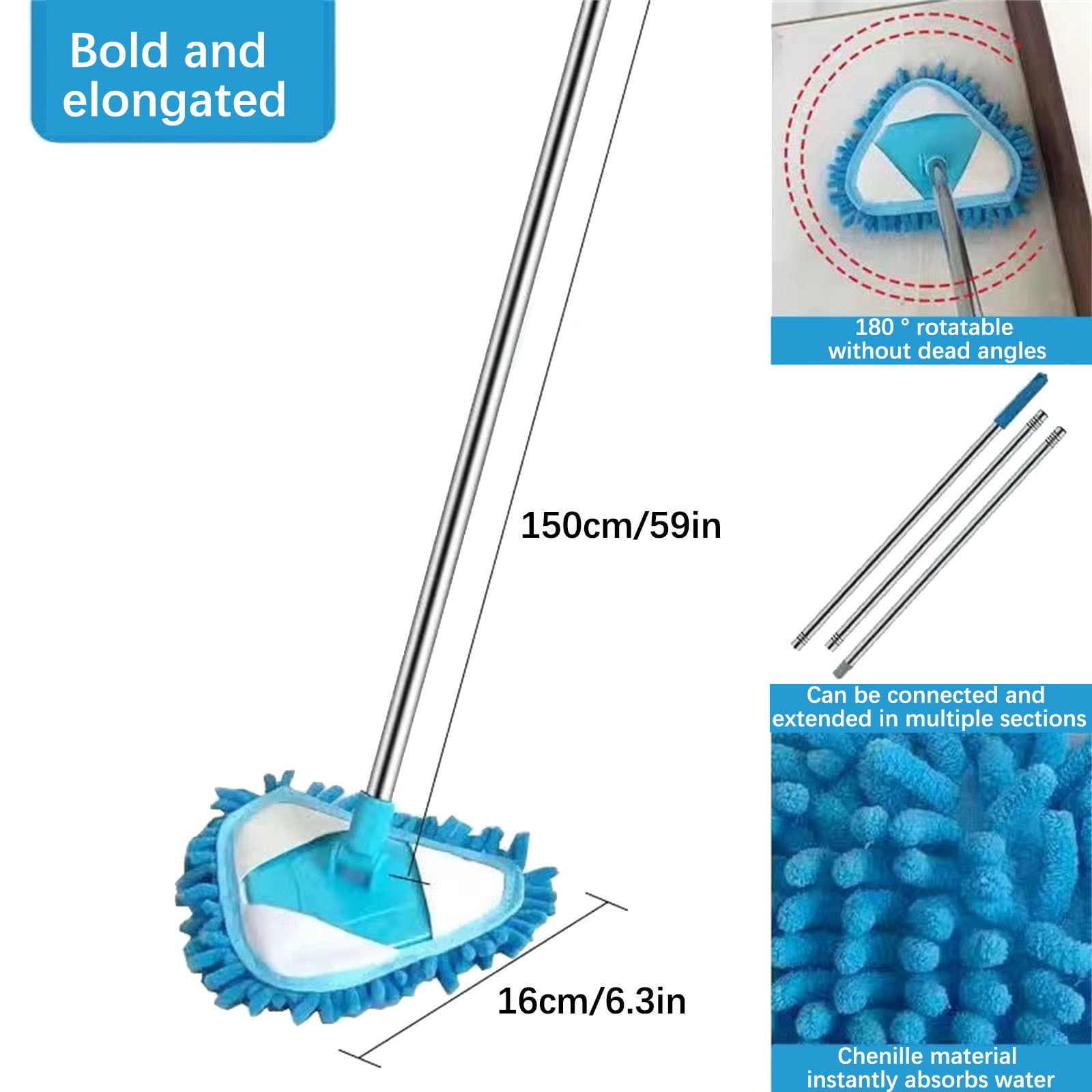TOUMENY 180° Rotating Triangular Mop, Superior Wet Dry Cleaning for ...