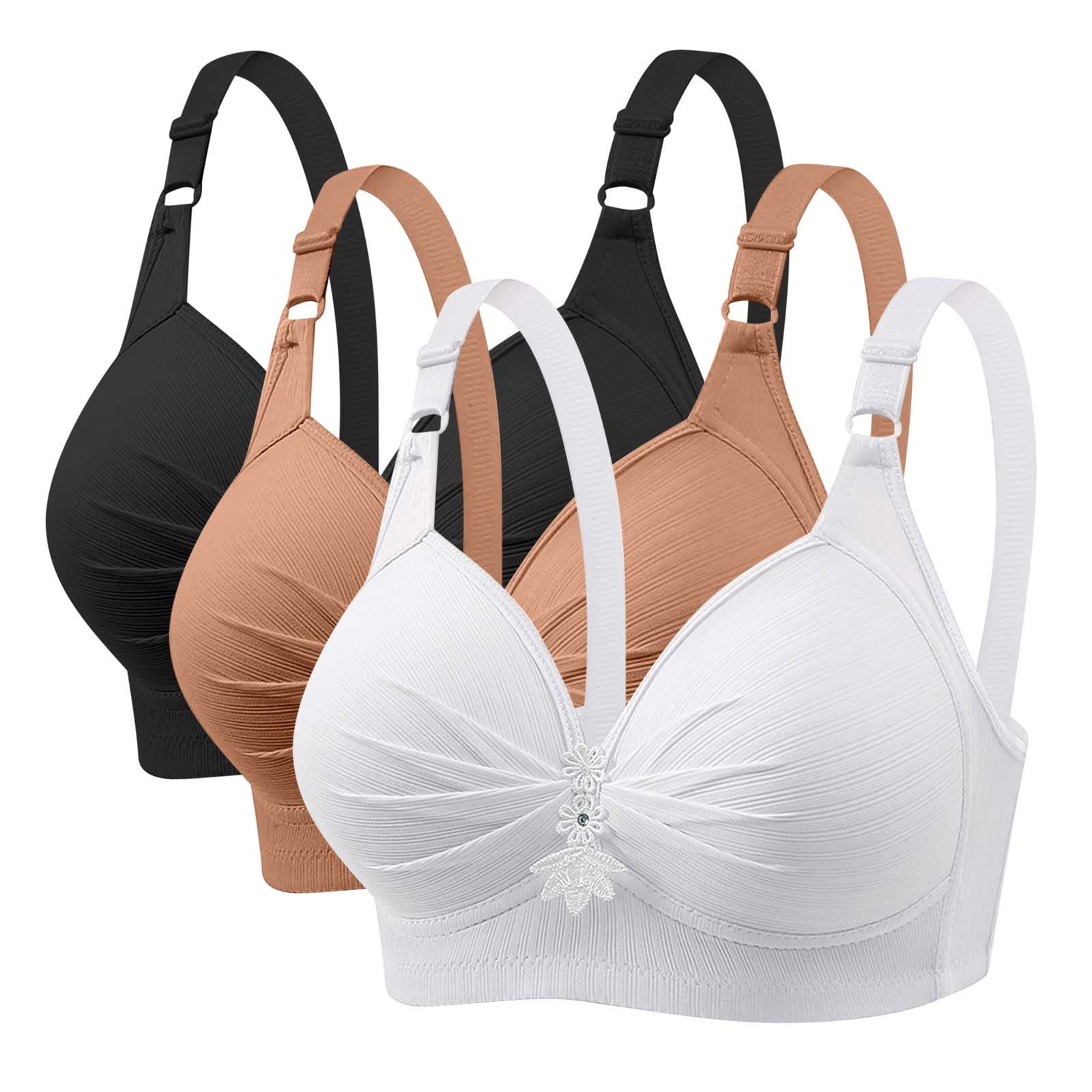 TOUMENY Bras for Older Women Back Smoothing Bra 3PC Woman's Printing ...