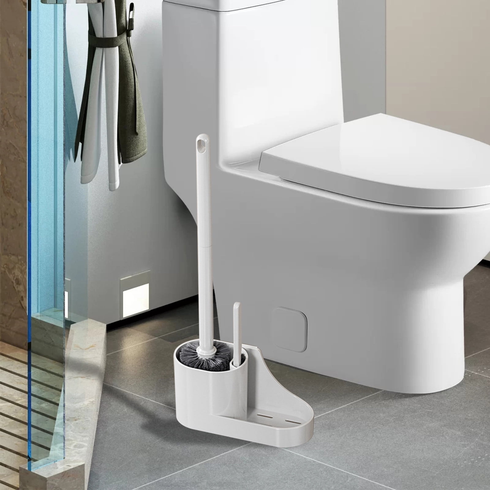 TOUMENY Dual Head Toilet Brush, Flexible Rubber and Slit Brush for ...