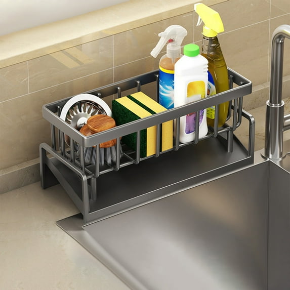 TOUMENY Kitchen Sink Sponge Holder, Compact Ventilated Drainage Rack ...