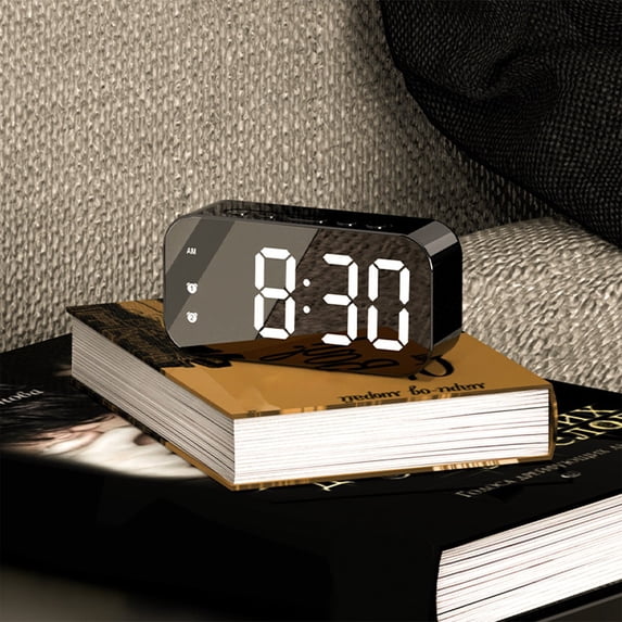 TOUMENY LED Alarm Clock Mirror, Sound-Activated Wake Up with ...