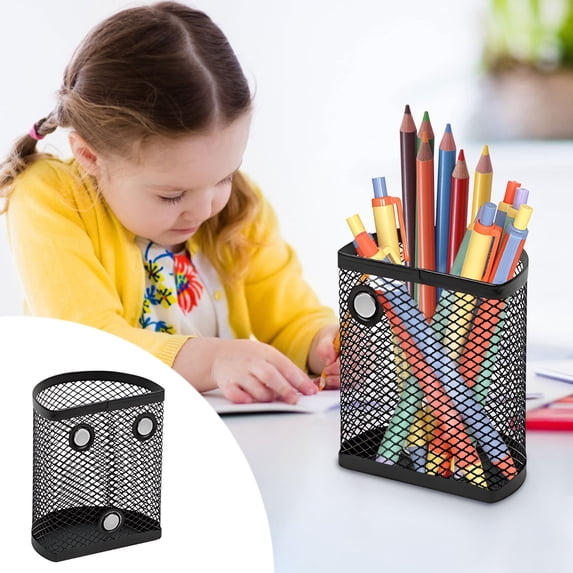 TOUMENY Magnetic Pen Holder, Strong 3-Magnet Mesh Metal Organizer ...