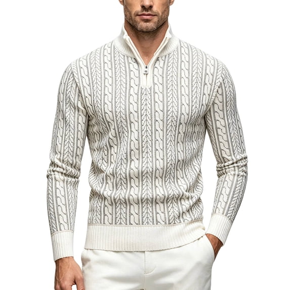 TOUMENY Men Sweater Half Zip Mock Neck Knitted Pullover Long Sleeve ...