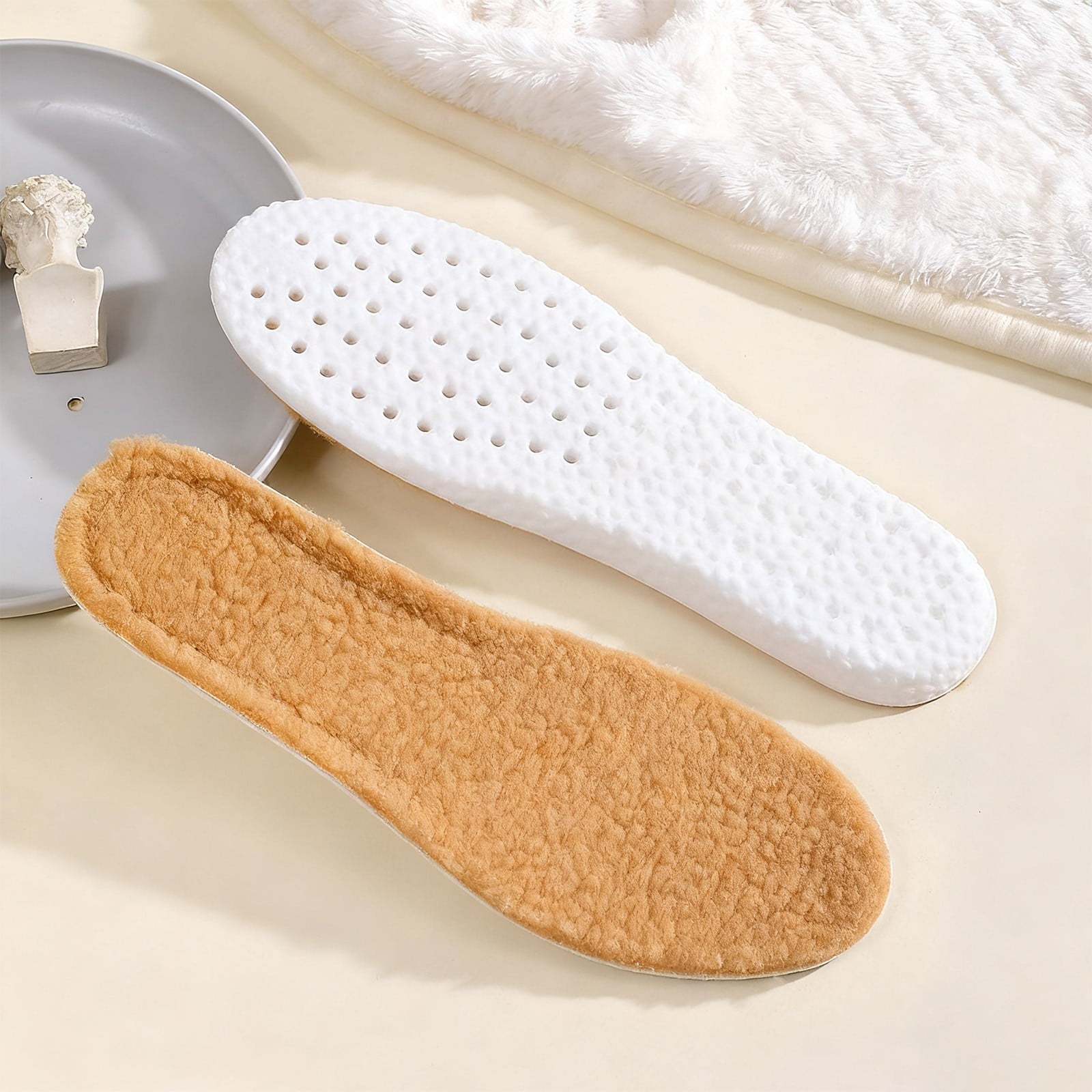 TOUMENY Thermal Wool Insoles, High Resilience Warm Cushion with Airflow ...