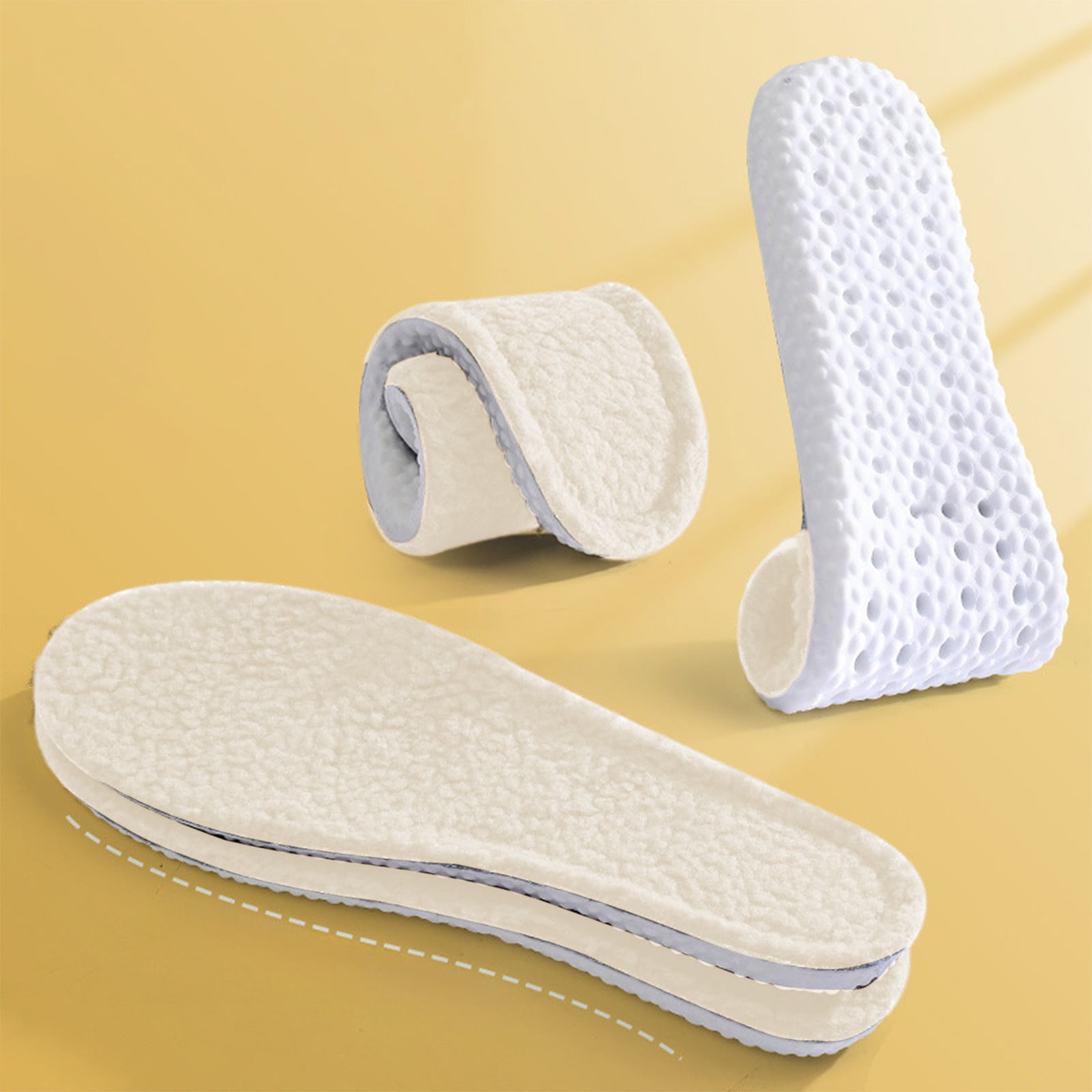 TOUMENY Thermal Wool Insoles, High Resilience Warm Cushion with Airflow ...