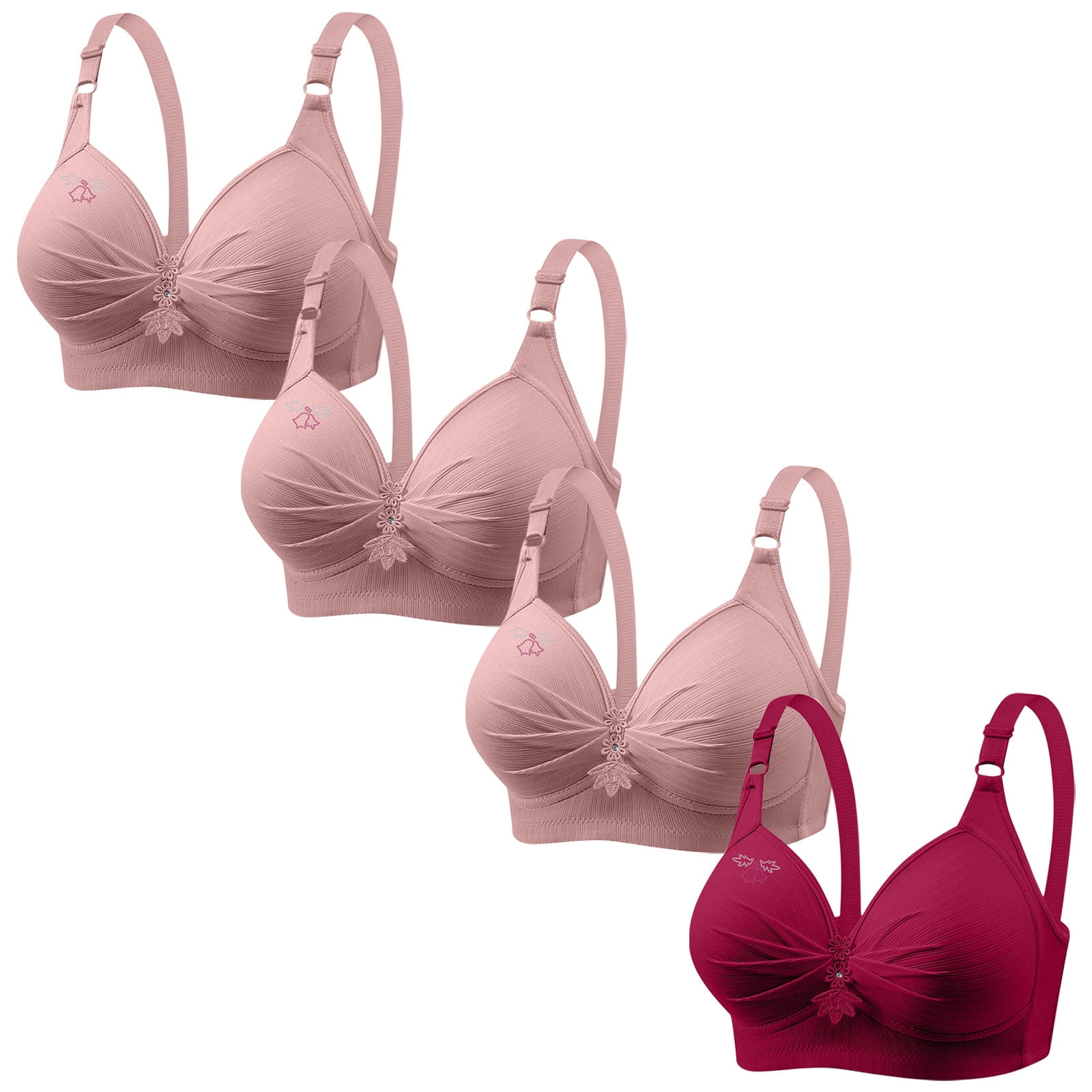TOUMENY Womens Bras No Underwire Full Support Bras for Older Women 4PC ...