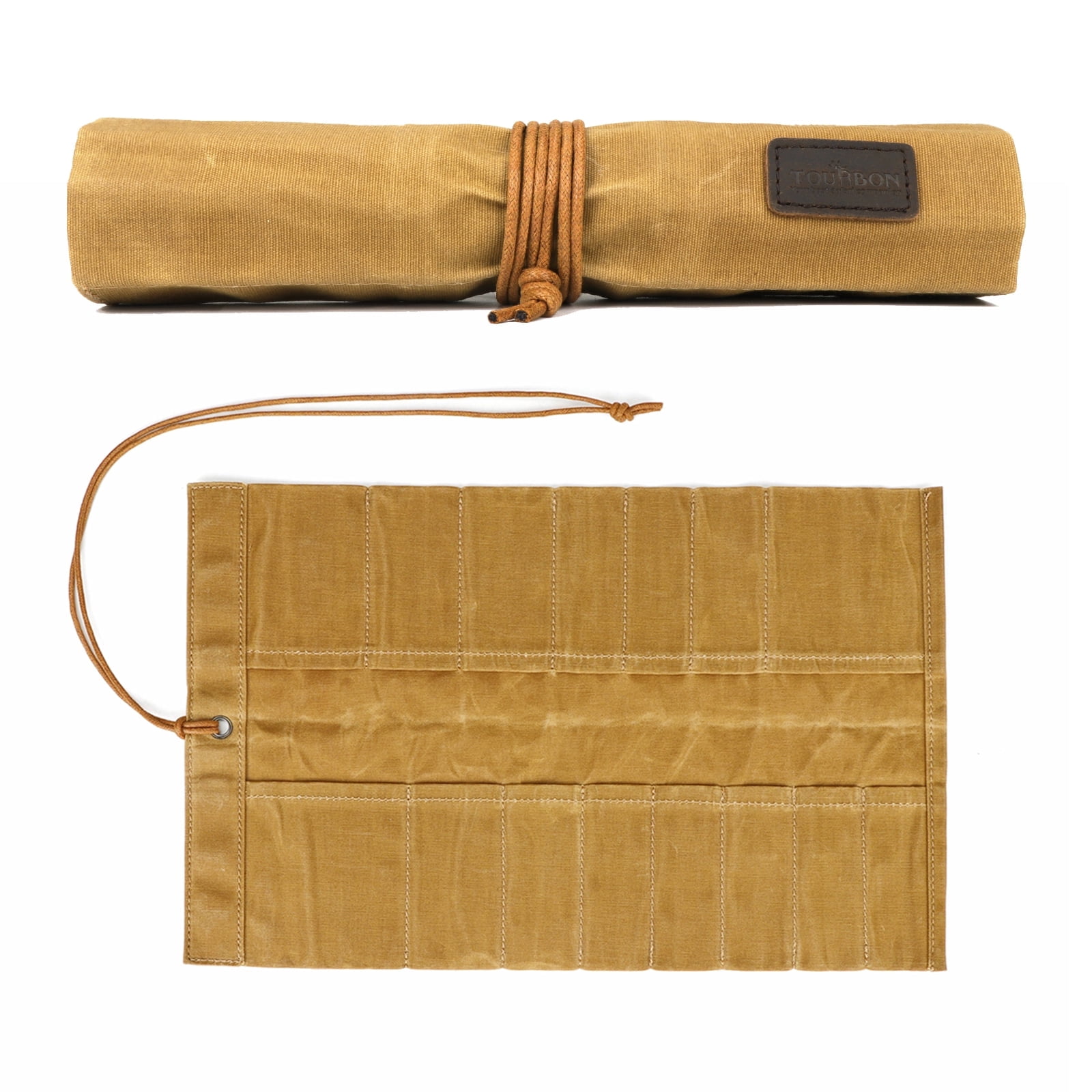 TOURBON Canvas Folding Tools Roll Up Bag (14 Slots)Portable Carry Pouch ...