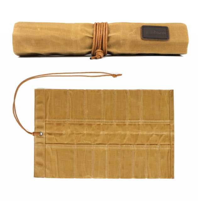 TOURBON Canvas Folding Tools Roll Up Bag (14 Slots)Portable Carry Pouch ...