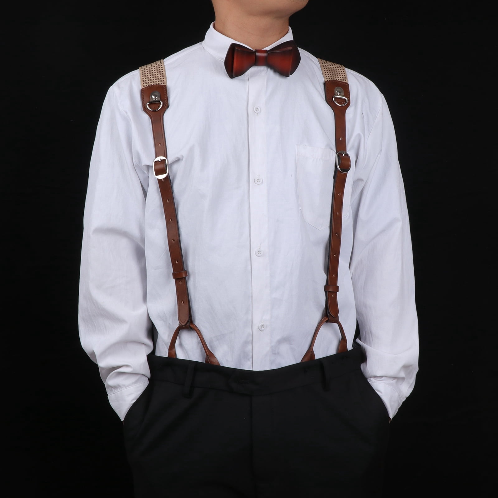 TOURBON Elastic & Leather Men Suspender Strap with Clips Fully ...