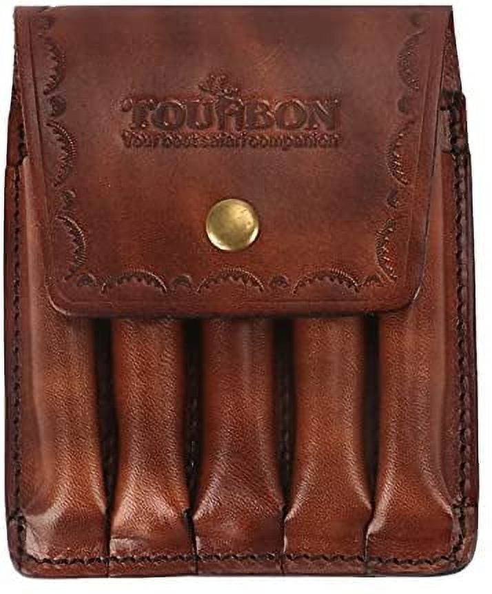 TOURBON Hunting Ammunition Leather Cartridge Holder, 5 Round Wallet ...