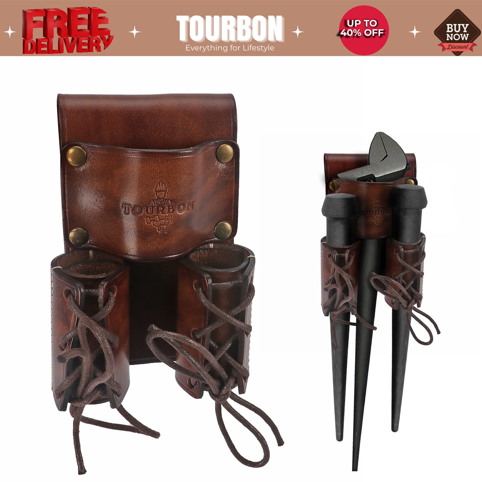 TOURBON Leather Spud Wrench Tool Iron Double Worker Bull Pin Holder ...