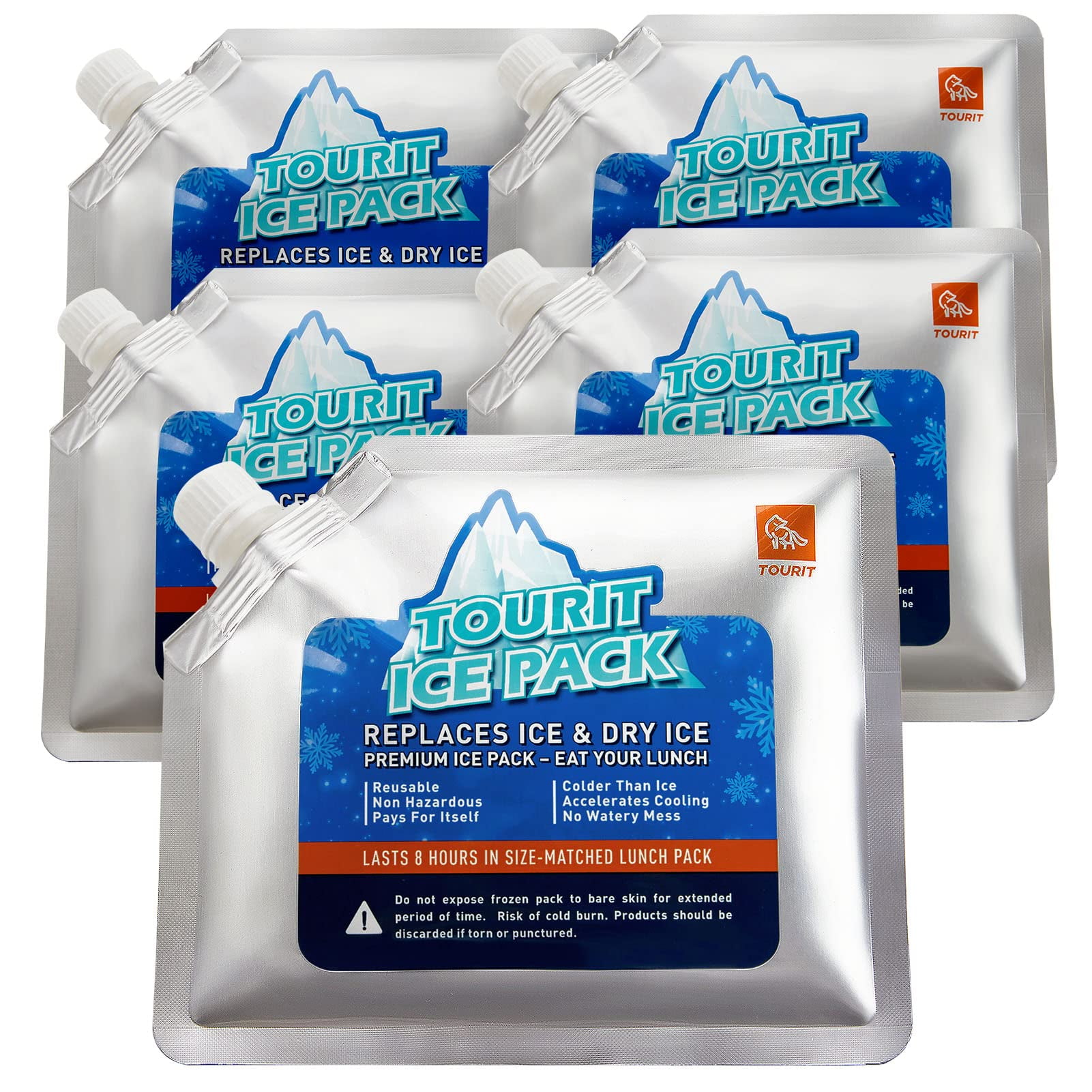 TOURIT 5 PCS Reusable Ice Packs, Long Lasting Freezer Packs for Lunch ...