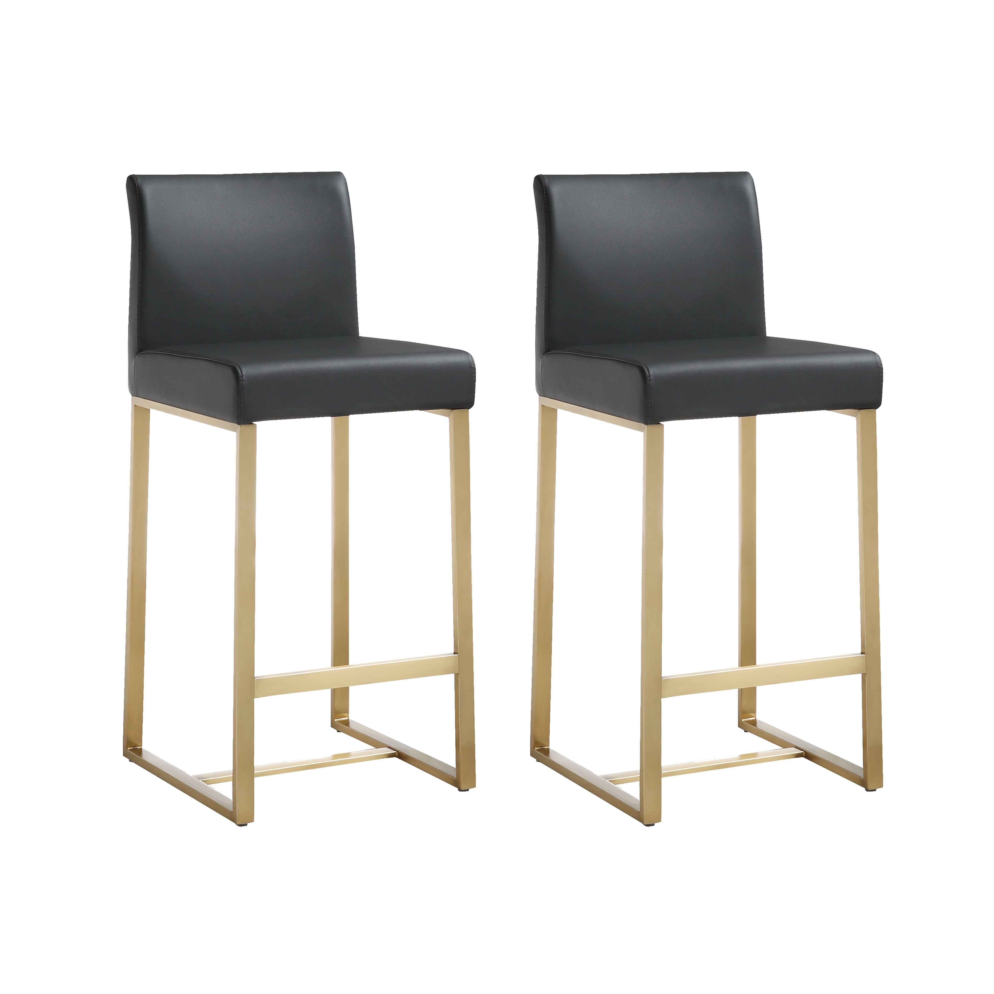 TOV Furniture Modern Black Vegan Leather Bar Stool with Gold Legs - Set ...