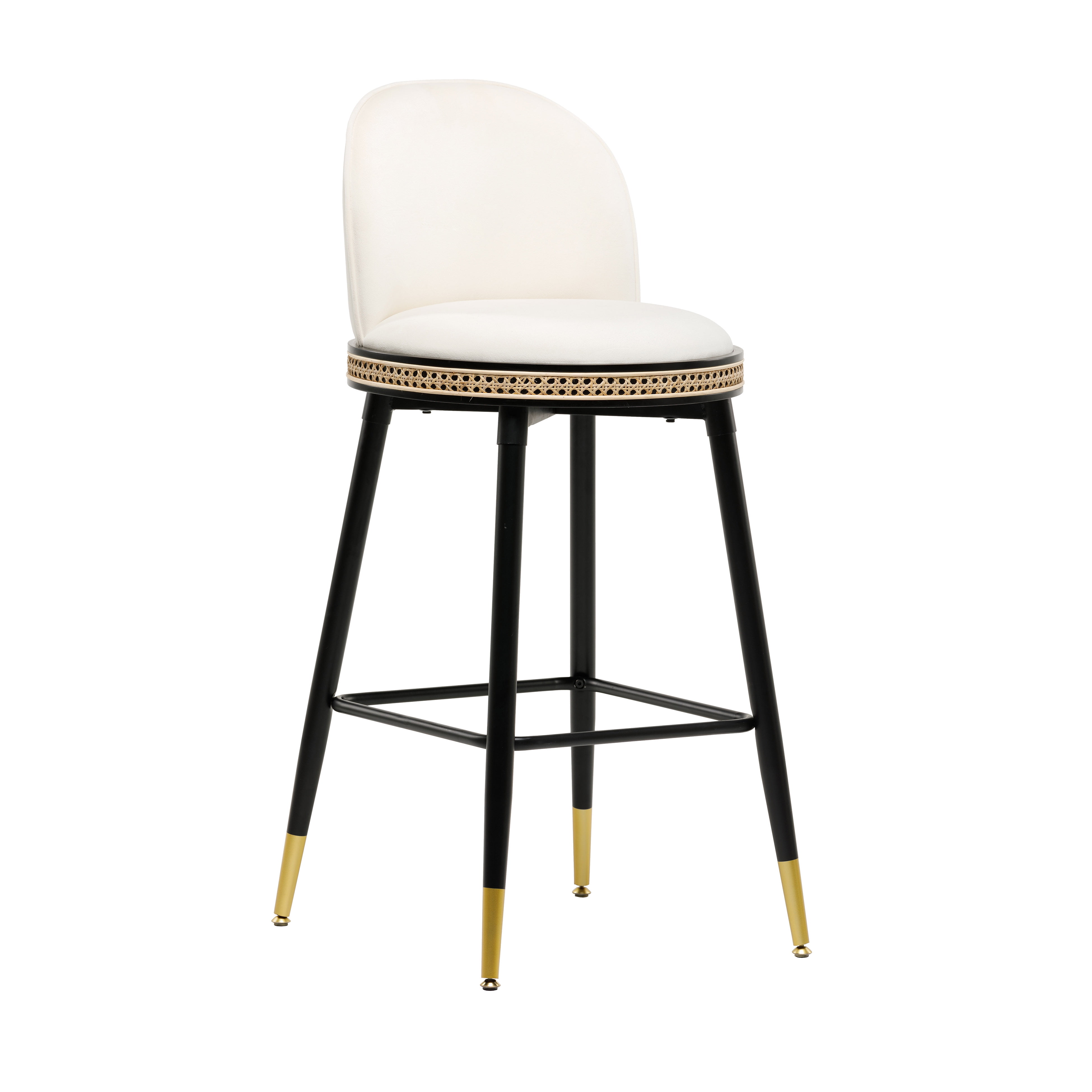 TOV Furniture Harley Cream Velvet Bar Stool, Black Iron Legs, Handmade ...