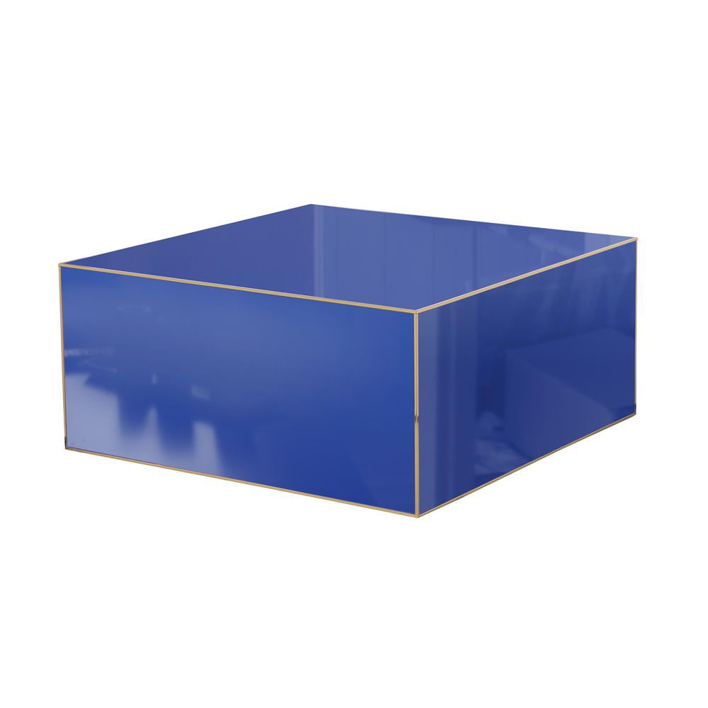 TOV Furniture Havana Blue Coffee Table, Glass Surface, Gold Accents, 35 ...
