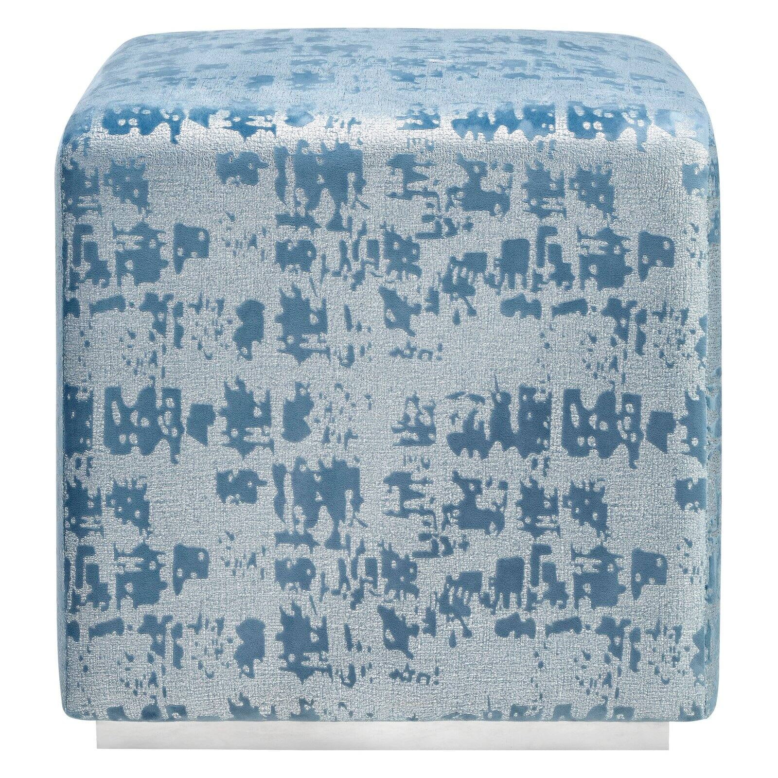 TOV Furniture Kent Blue Textured Velvet Square Ottoman - Walmart.com