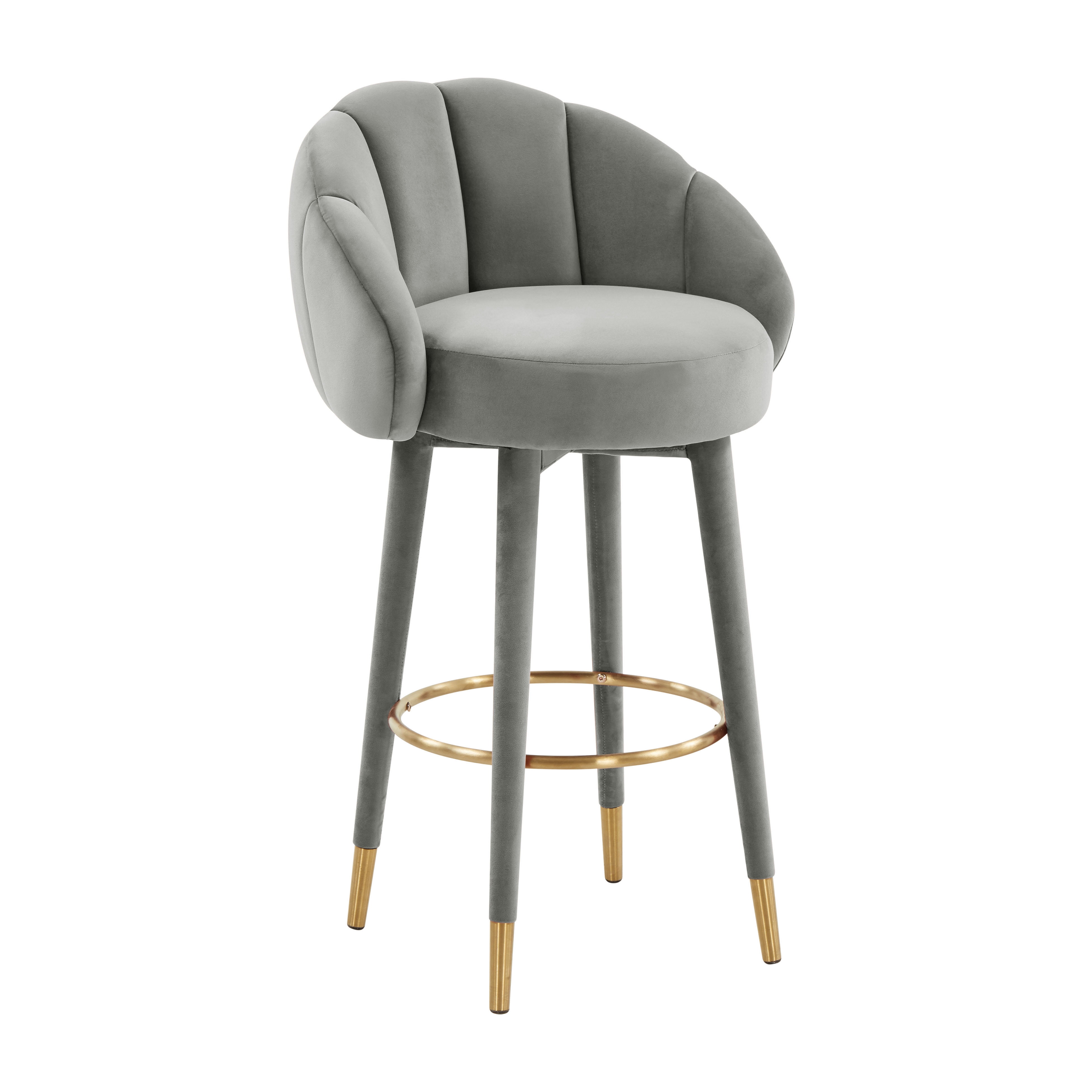TOV Furniture Myla Light Grey Velvet Swivel Bar Stool with Gold Accents ...