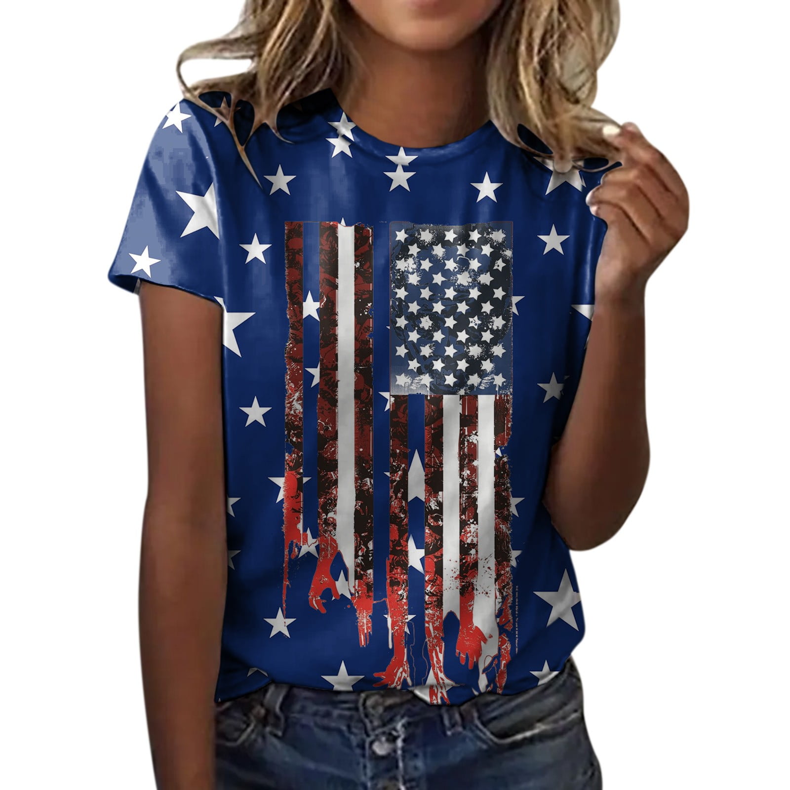 Towed22 4th Of July Shirt Women American Flag Patriotic Tshirts Stars