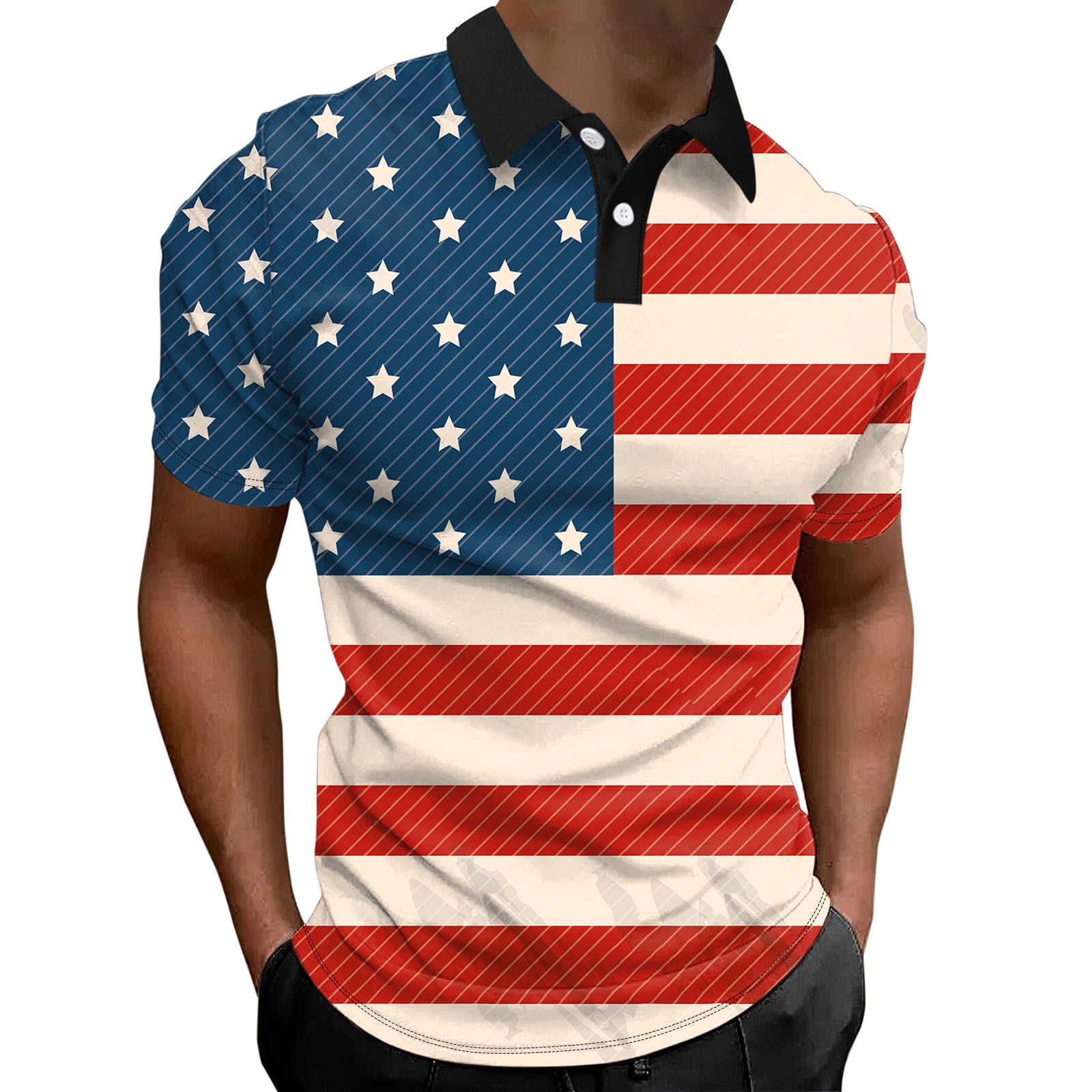 TOWED22 American Flag Tee for Men Casual Style Patriotic Mens Polo ...