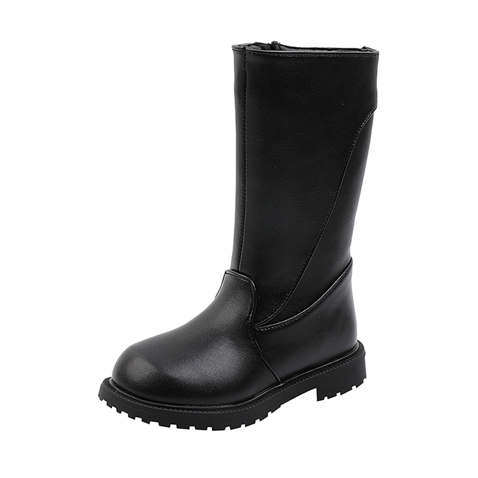 Towed22 Fashion Autumn And Winter Girls Mid Calf Boots Flat Bottom Thick Soles Non Slip Plush