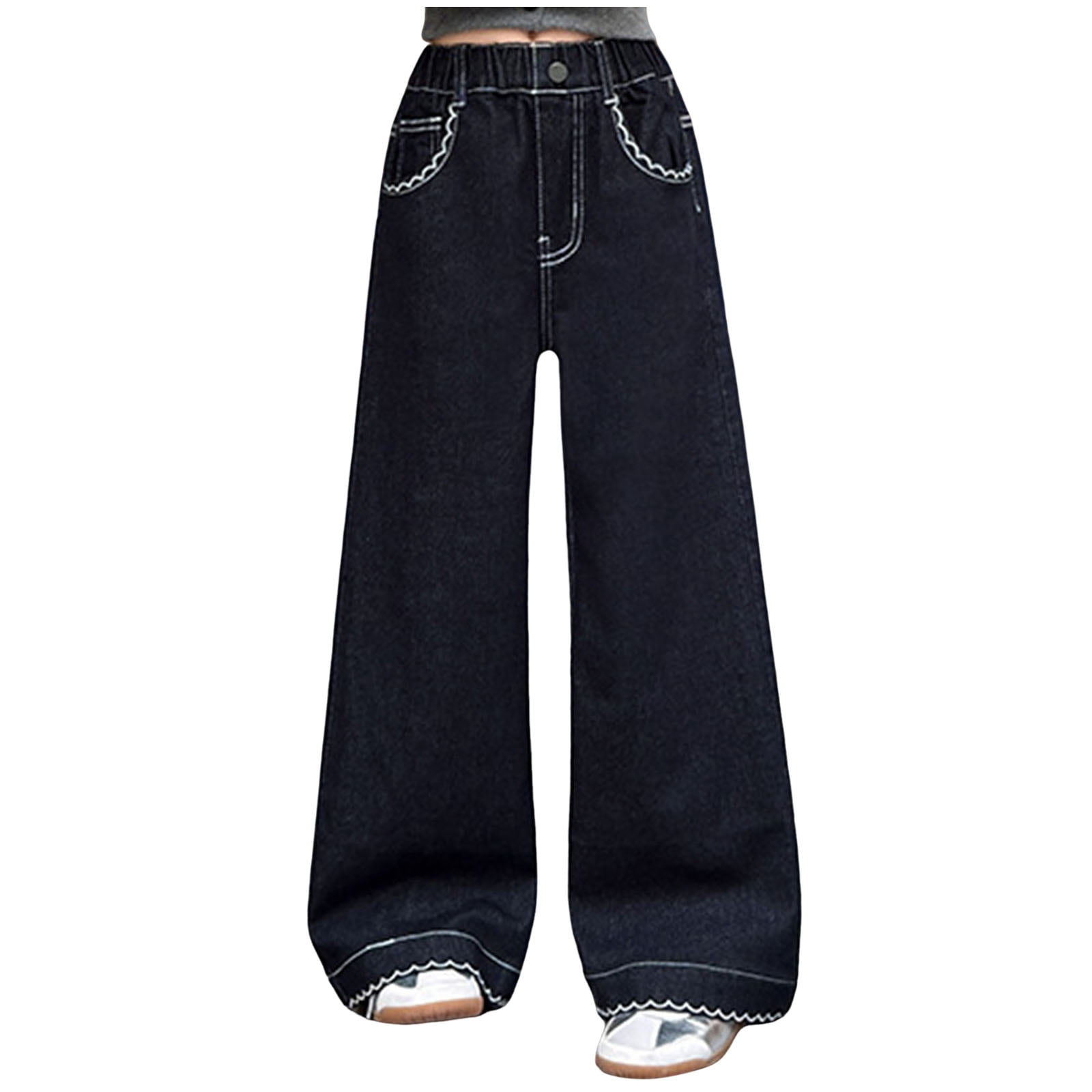 TOWED22 Girl's High Waisted Flare Leg Frayed Raw Hem Bell Bottom Jeans ...