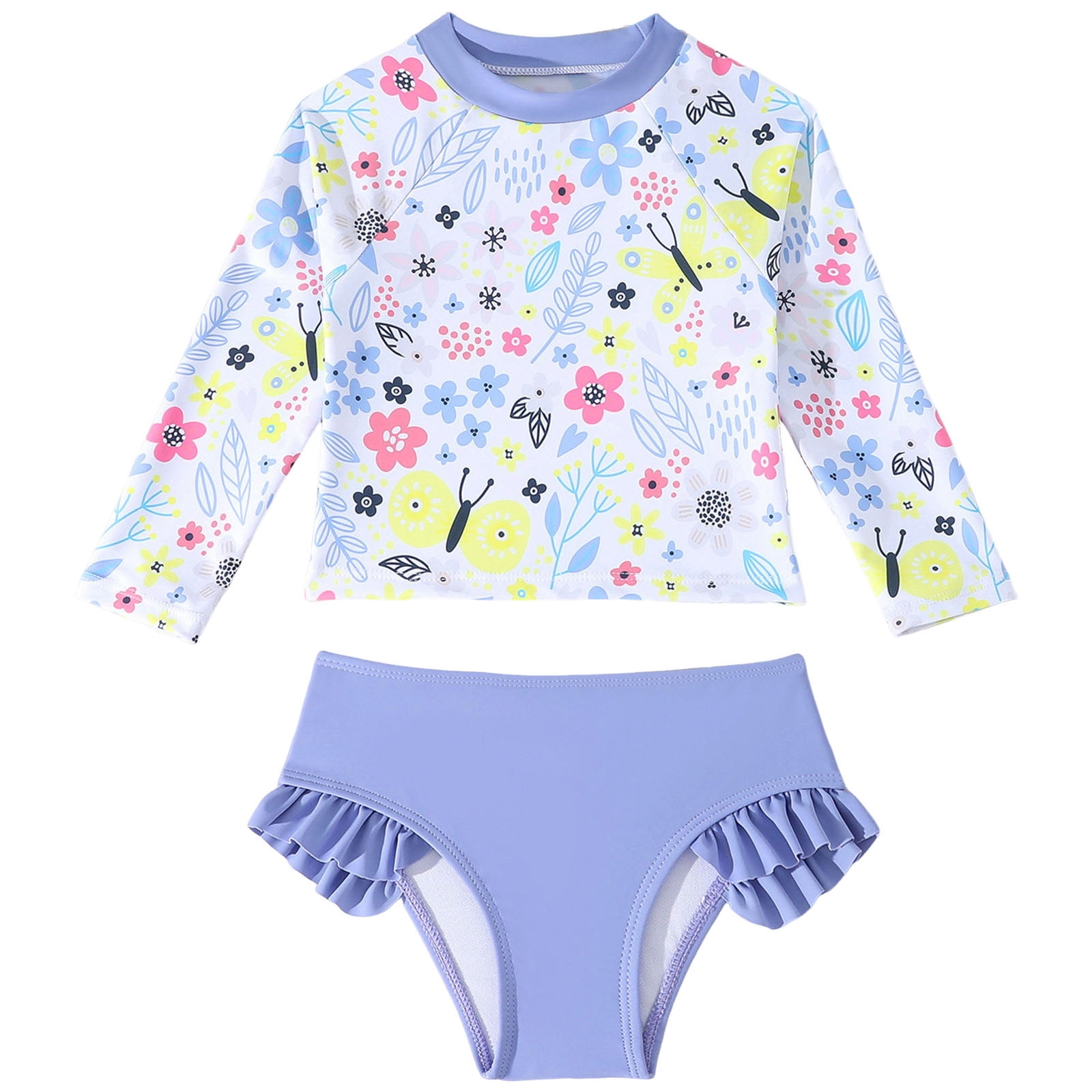 TOWED22 Girls Swimsuit Solid Color Textured Bikini Set Contrast Trim ...