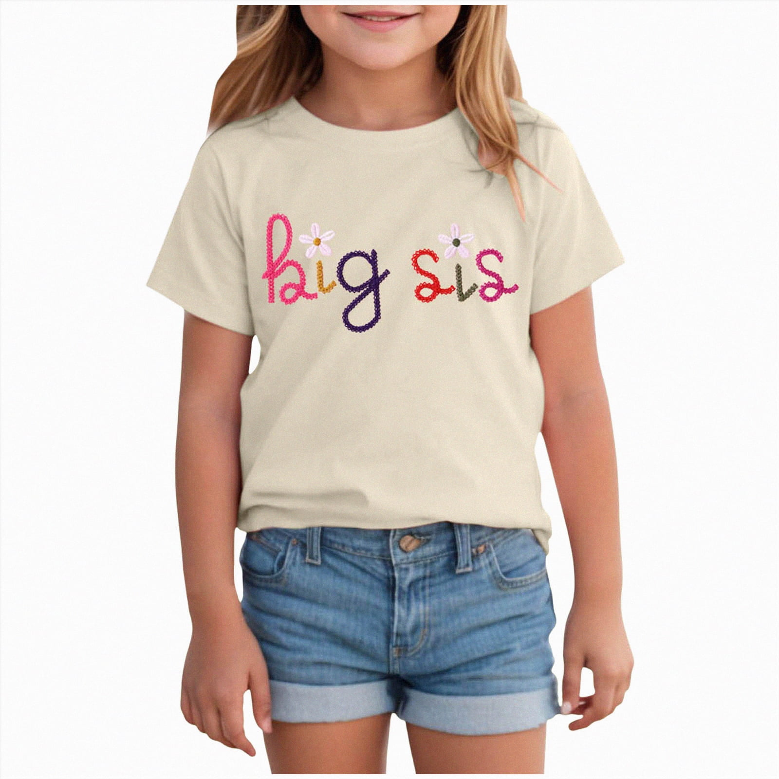 TOWED22 Girls Puff Short Sleeve Tops Kids Summer T Shirts Crewneck ...