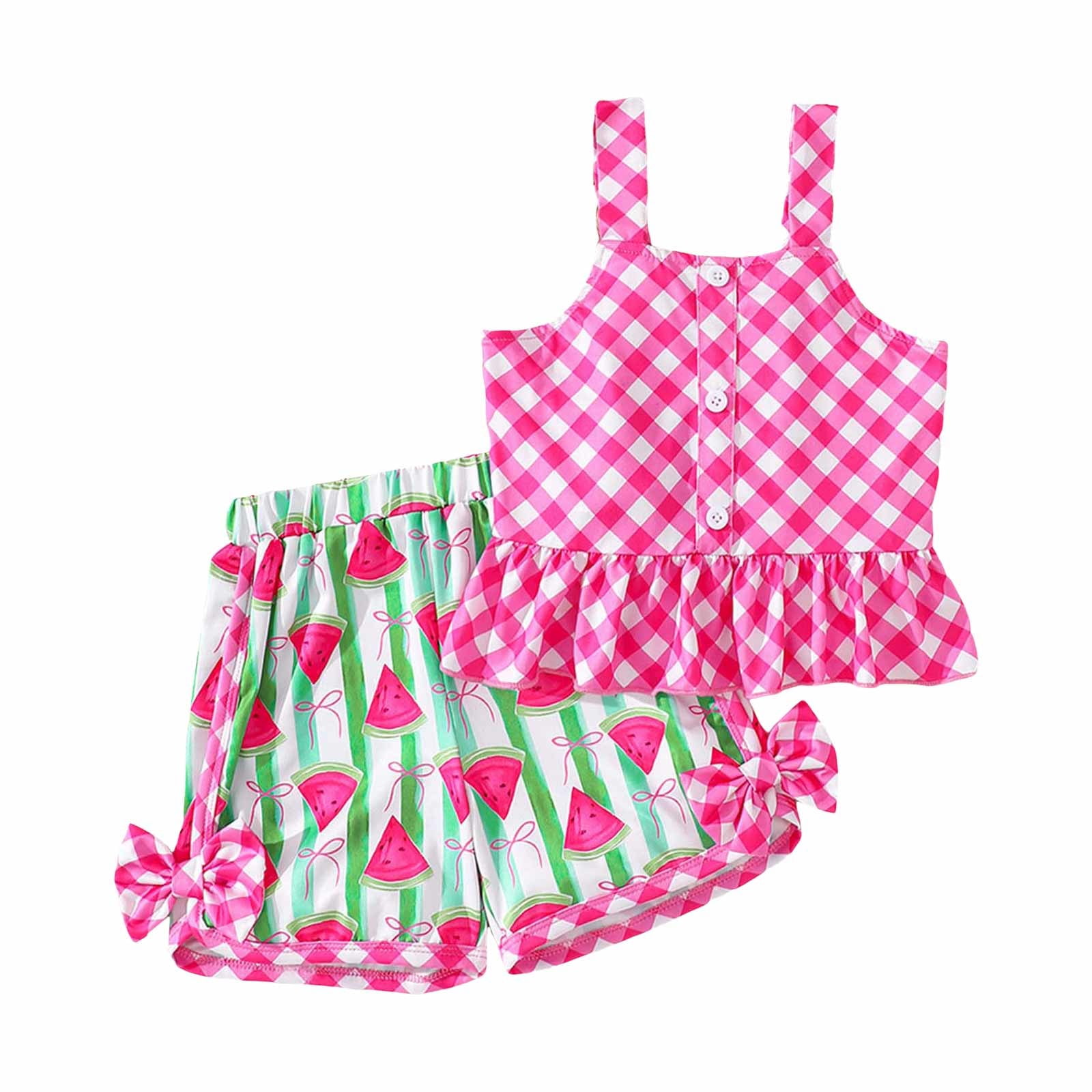 TOWED22 Girls Summer Outfits 2 Piece Clothes Spaghetti Strap Gingham ...