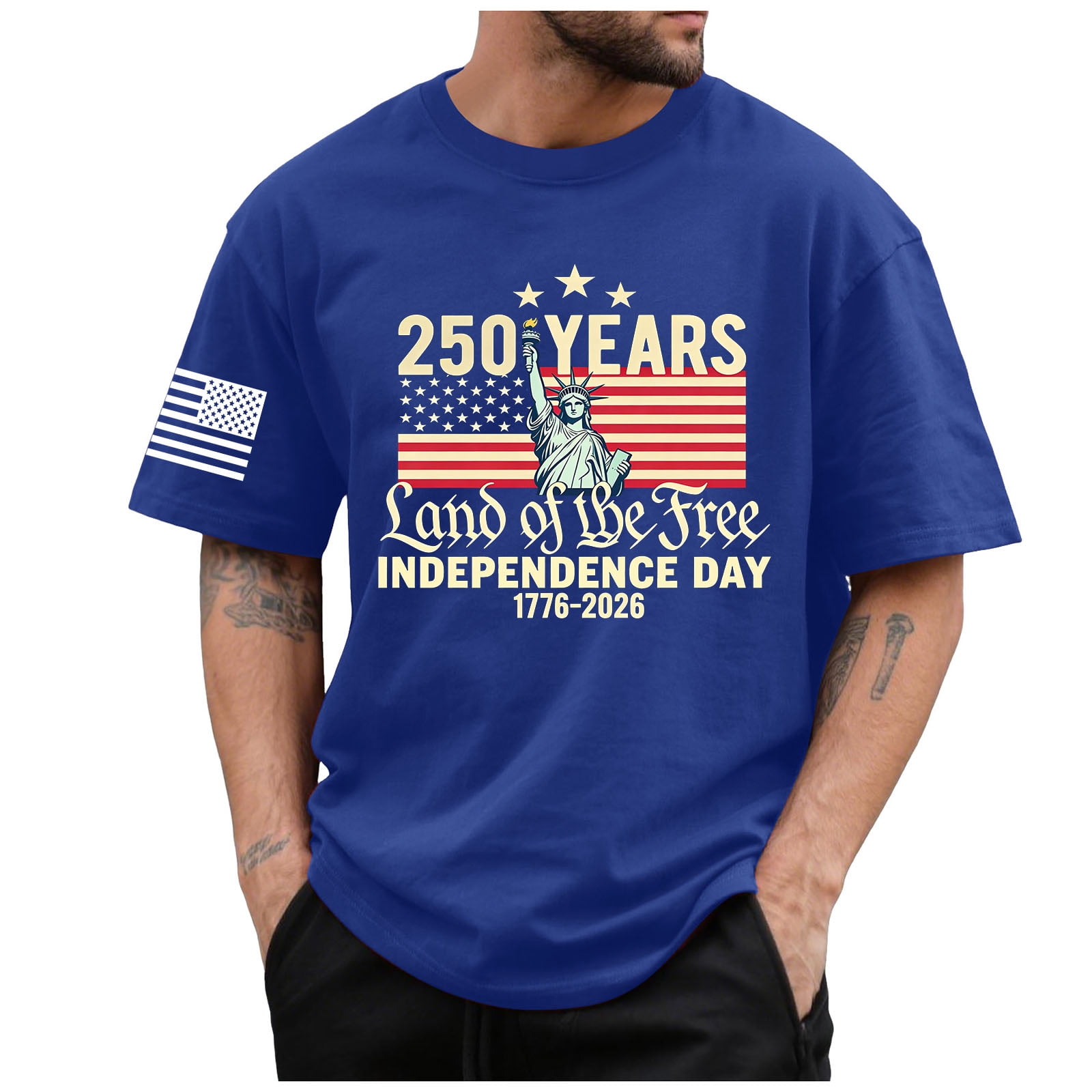 TOWED22 Men's America 250Th Anniversary Printed T-Shirt Patriotic Falg ...