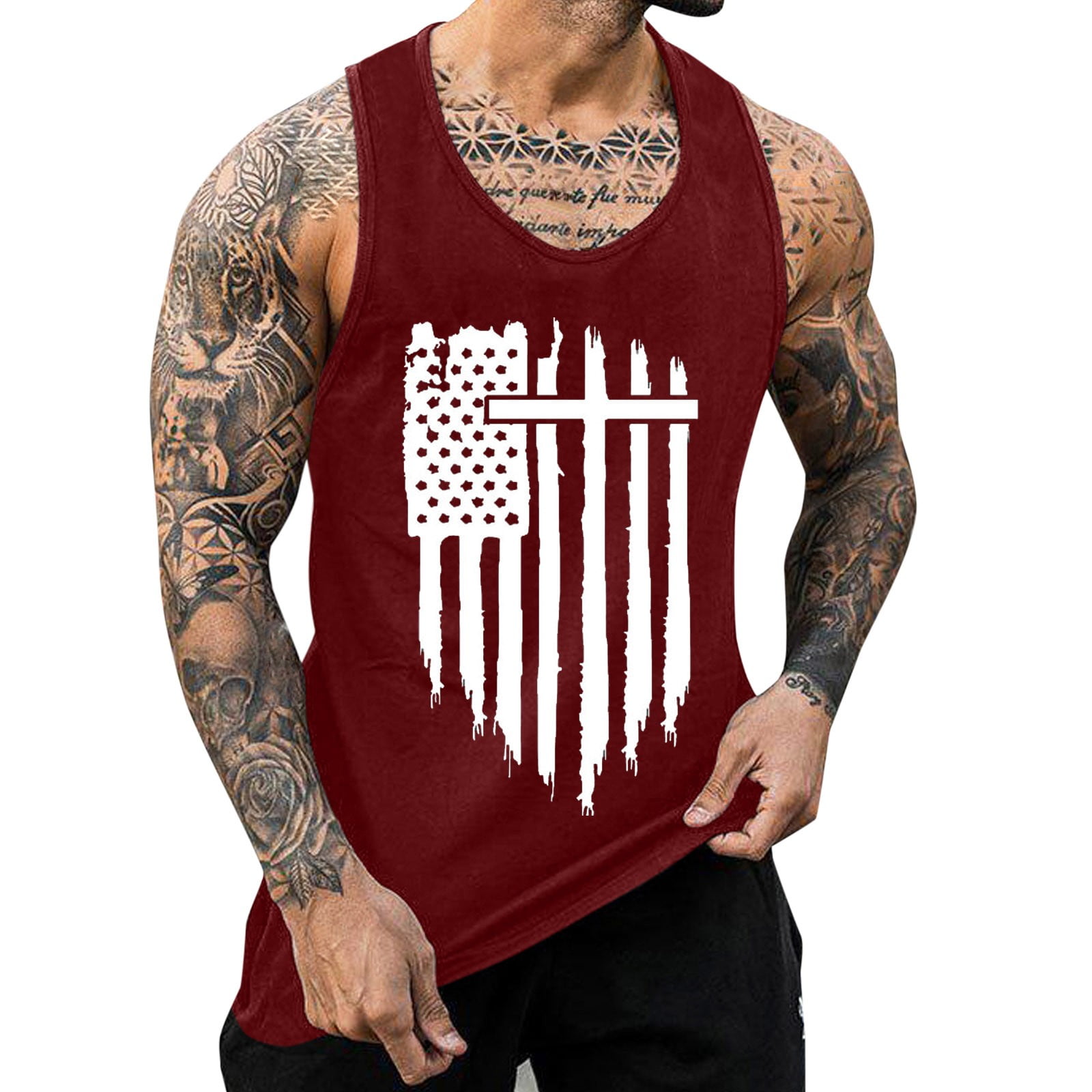 TOWED22 Men's Casual American Flag Tank Tops 4th of July Independence ...