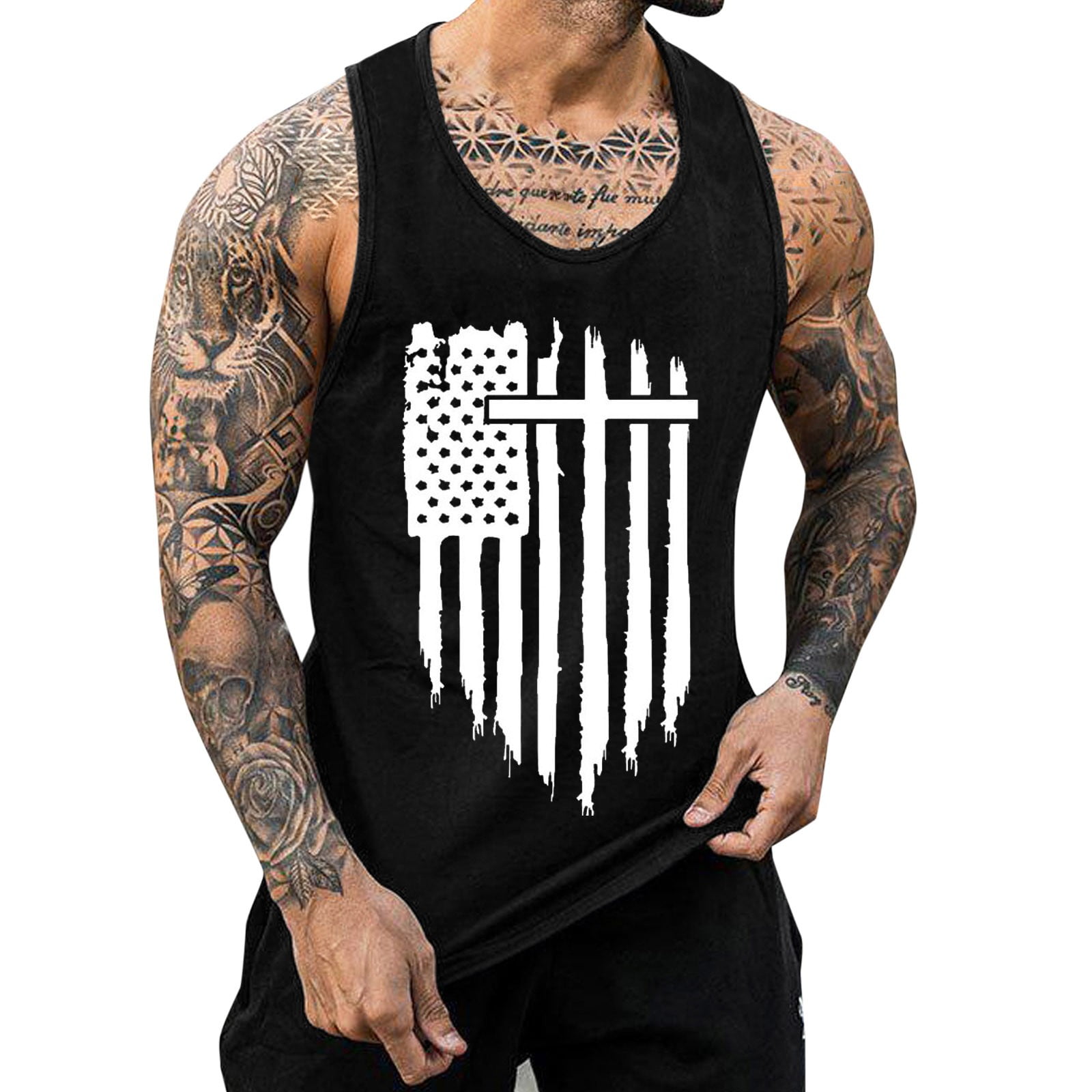 TOWED22 Men's Casual Y-Back American Flag Tank Tops 4th of July USA ...