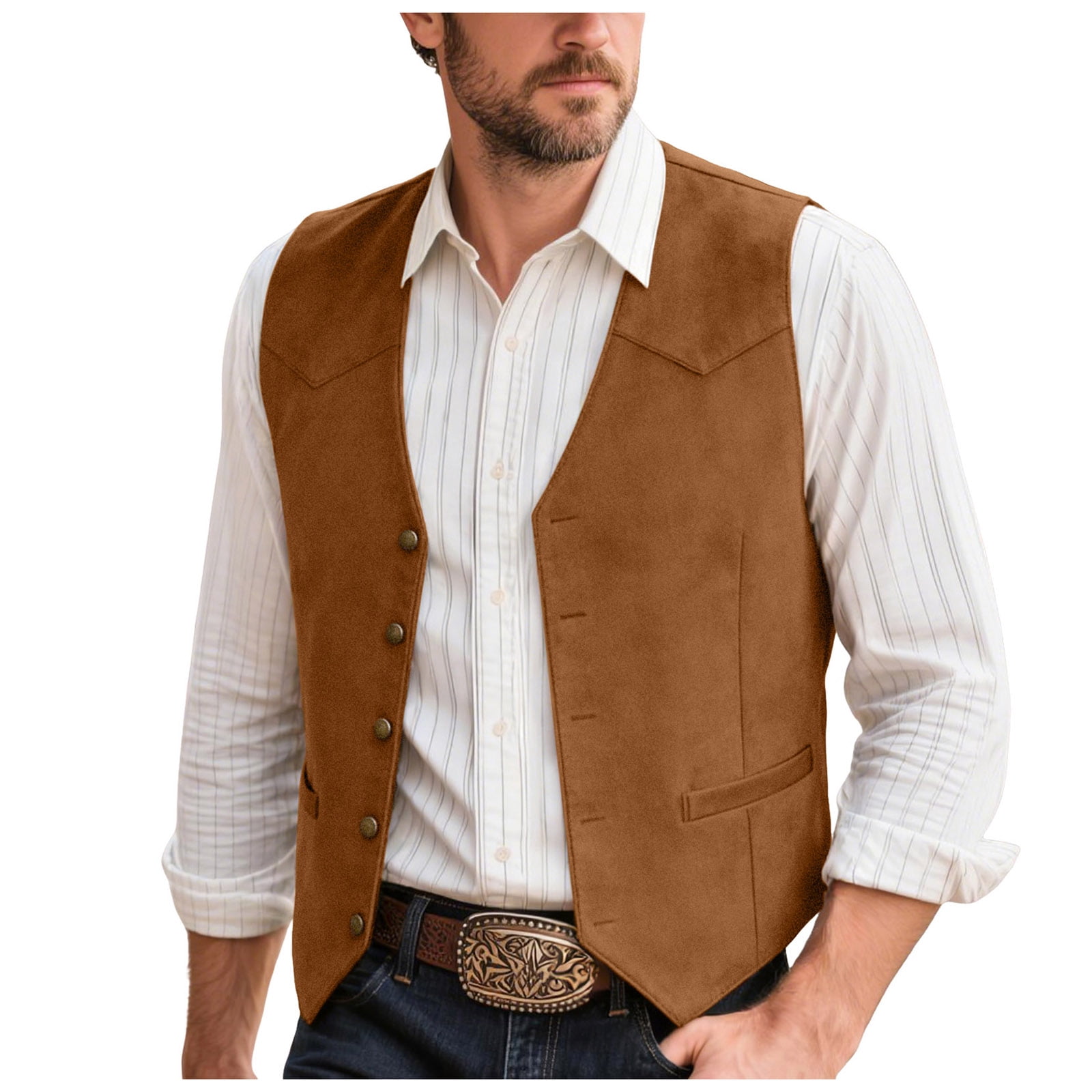 TOWED22 Men's Cowboy Suede Leather Vest Western Vest Cowhide Suede ...
