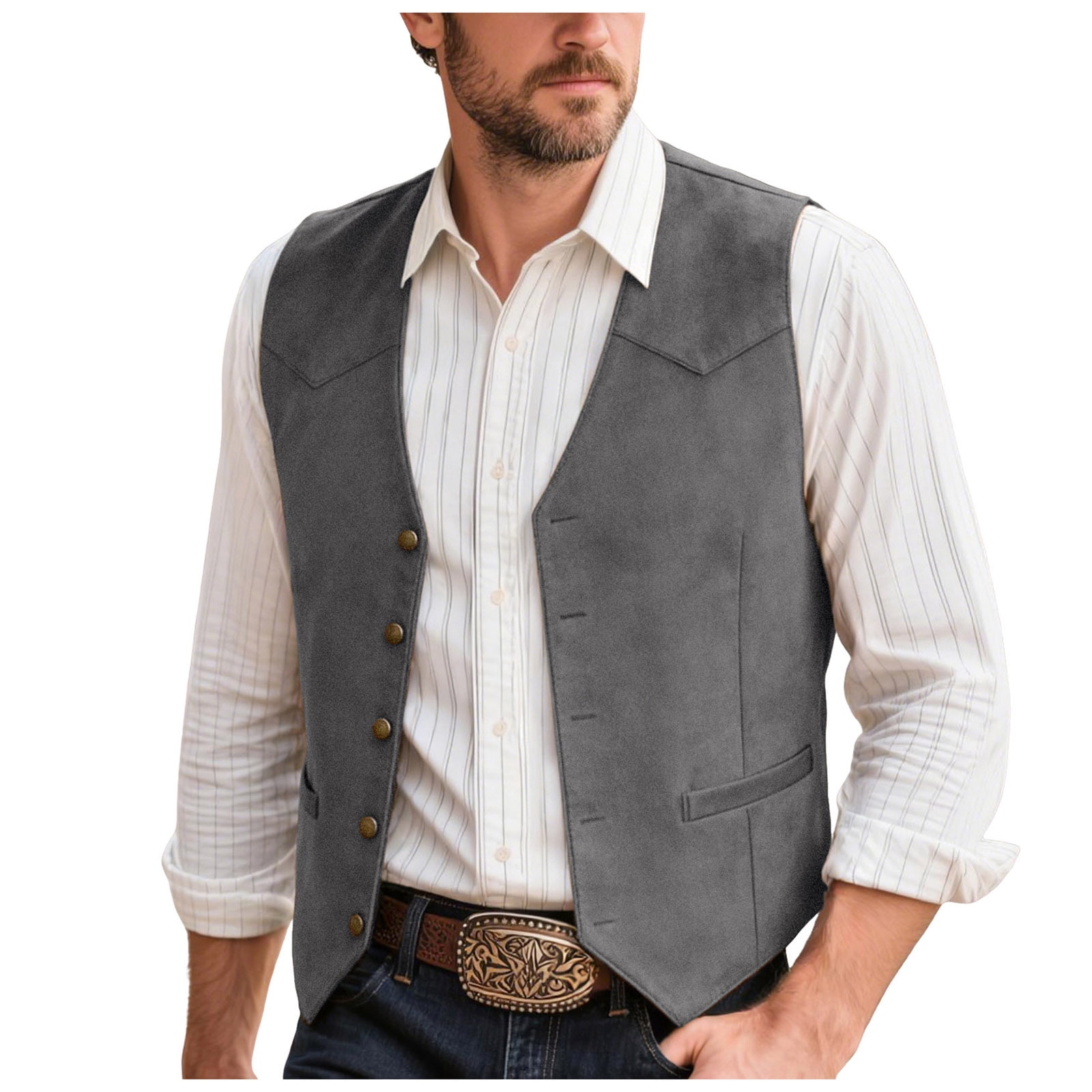 TOWED22 Men's Cowboy Suede Leather Vest Western Vest Cowhide Suede ...