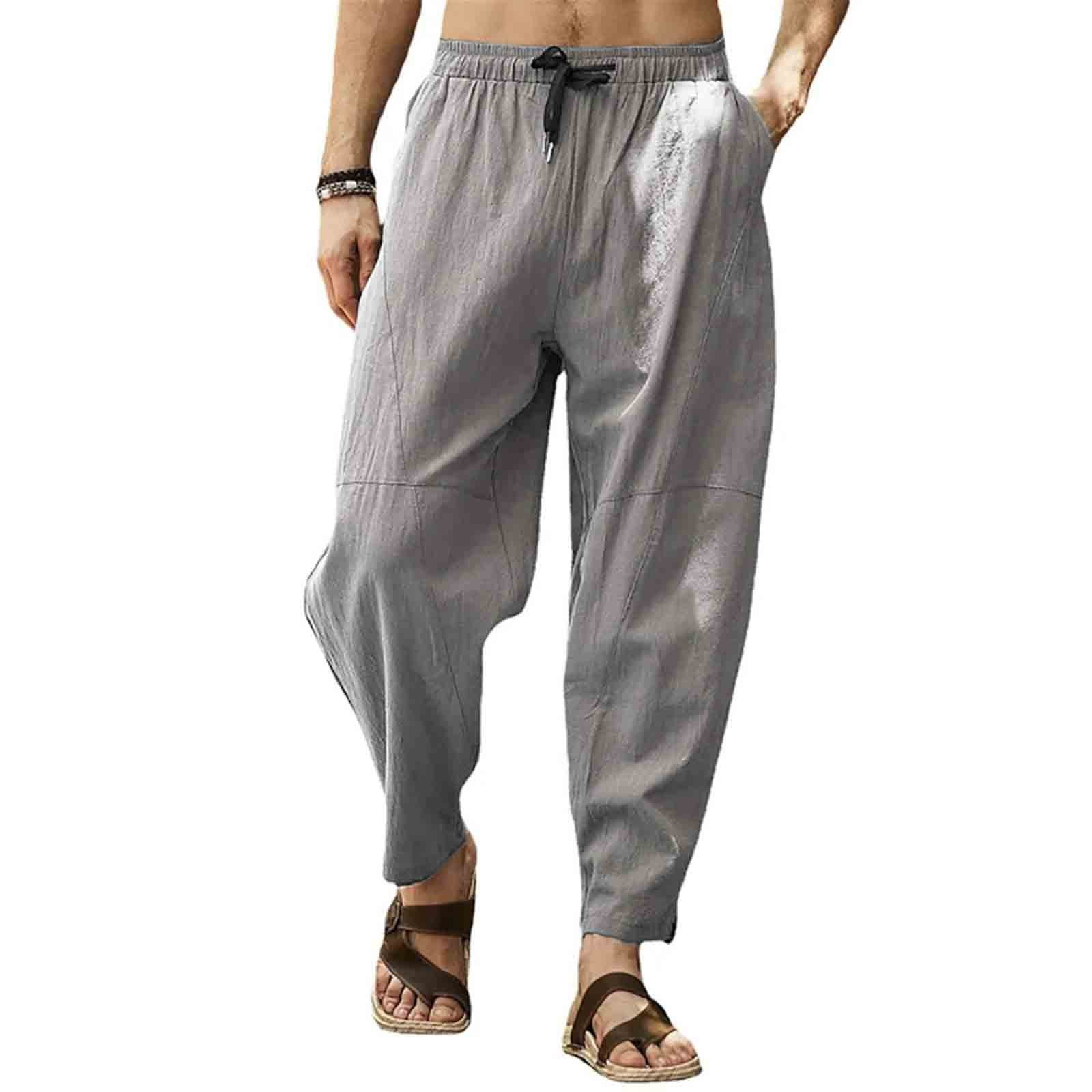 TOWED22 Men's Pajama Pants,Men's Casual Beach Pants Drawstring Cotton ...