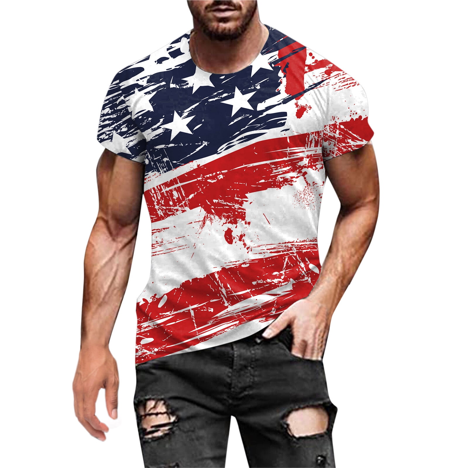 TOWED22 Men's USA Flag Tshirt American Flag Short Sleeve T-Shirt ...