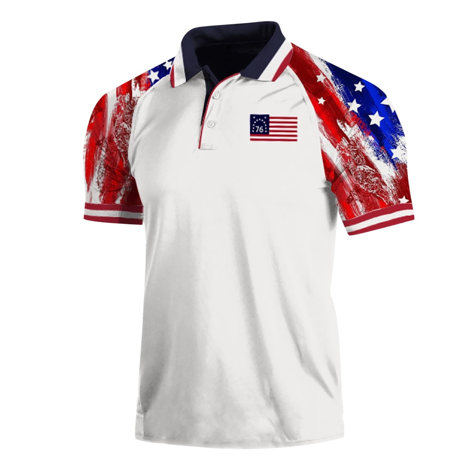 TOWED22 Mens American Patriotic Flag Polo Short Sleeve Shirt 4th of ...