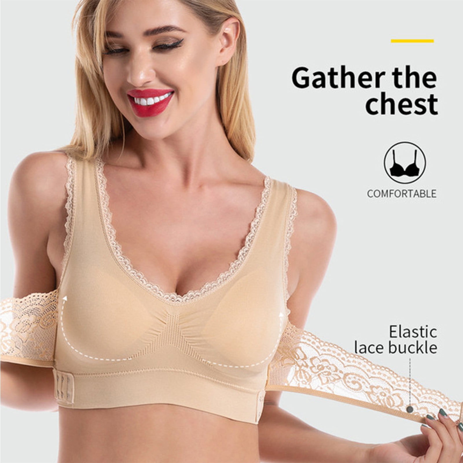 TOWED22 Plus Size Bras,Women's Lace Push Up Bra Underwire Padded Bra Add One Cup Strappy Back ...