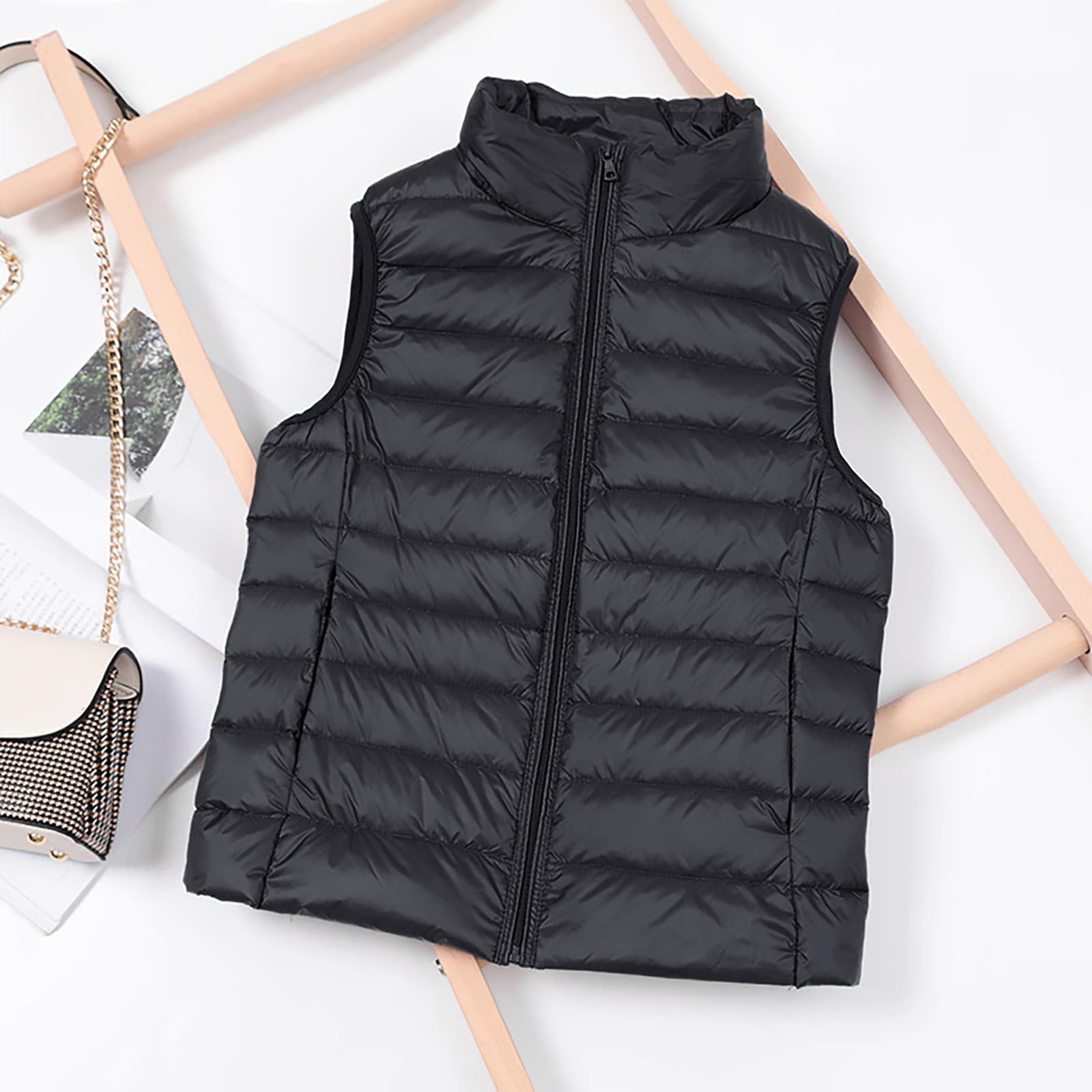 TOWED22 Skeleton Jacket Zip Up,Womens Long Puffer Vest with Hood,Warm ...