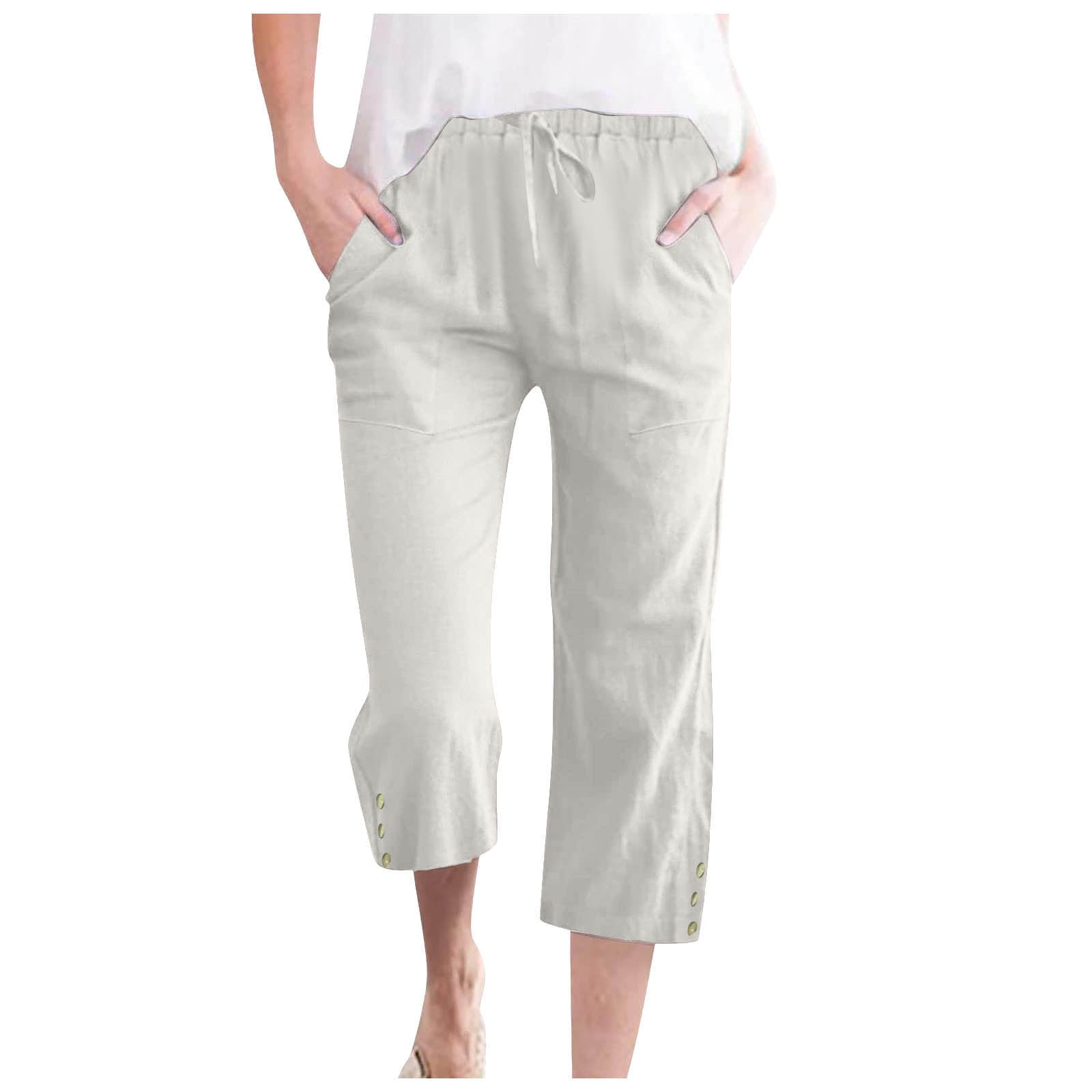 TOWED22 Women's Wide Leg Pants Capris Pants Summer Drawstring Elastic ...