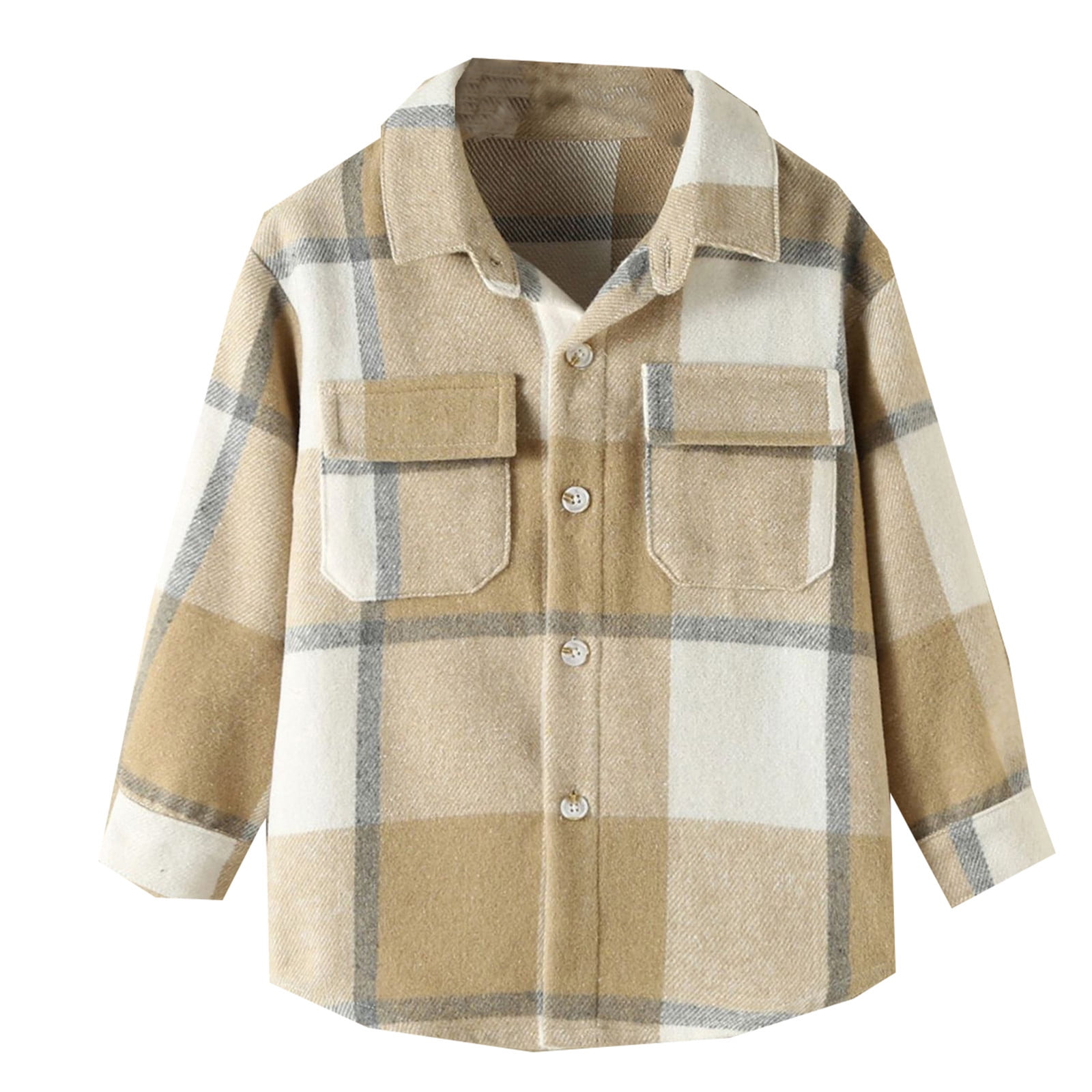 TOWED22 Toddler Kids Flannel Shirt Jacket Plaid Long Sleeve Lapel Button Shacket Baby Fall ...