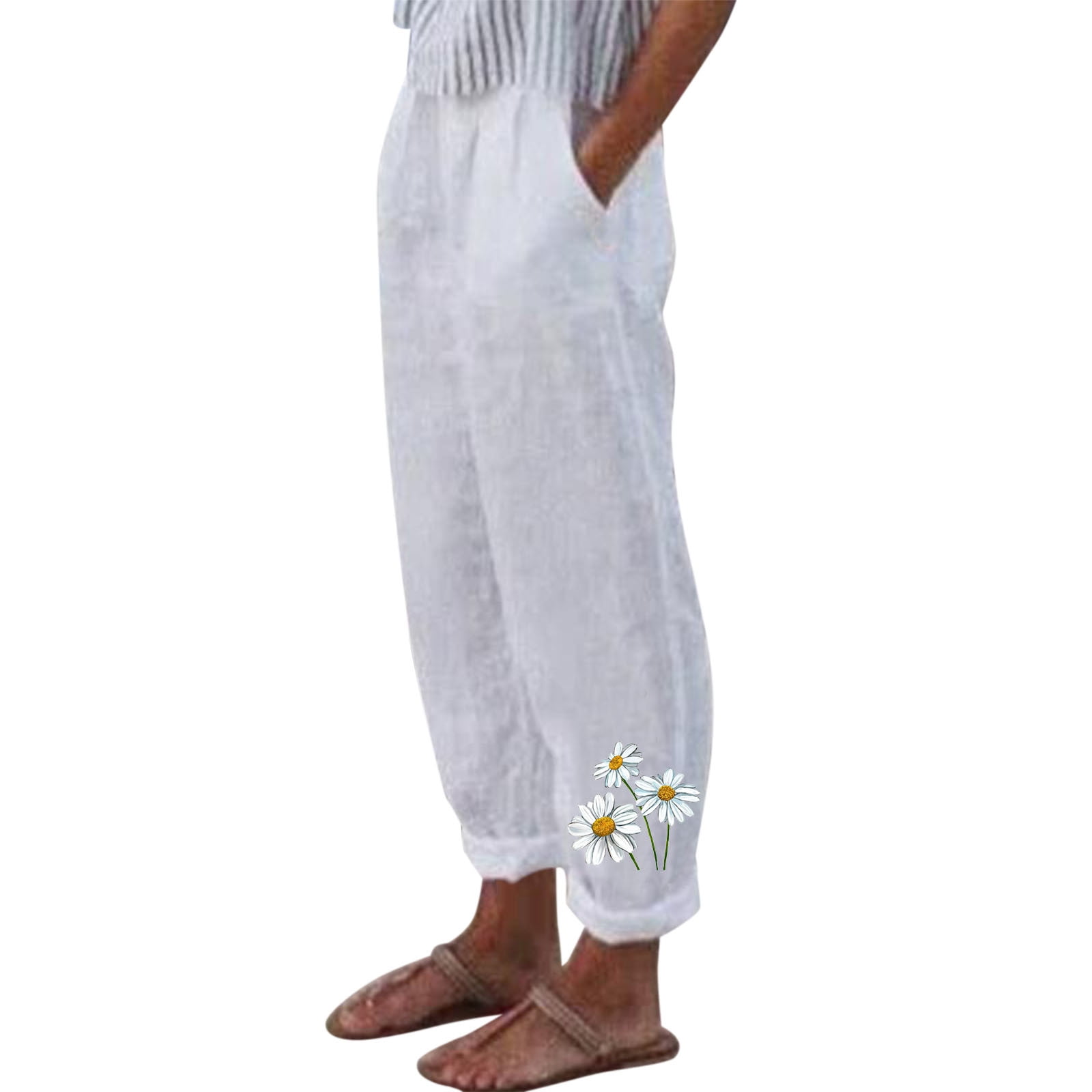 TOWED22 Women's Linen Cropped Pants Tapered Ankle Capris Trousers ...