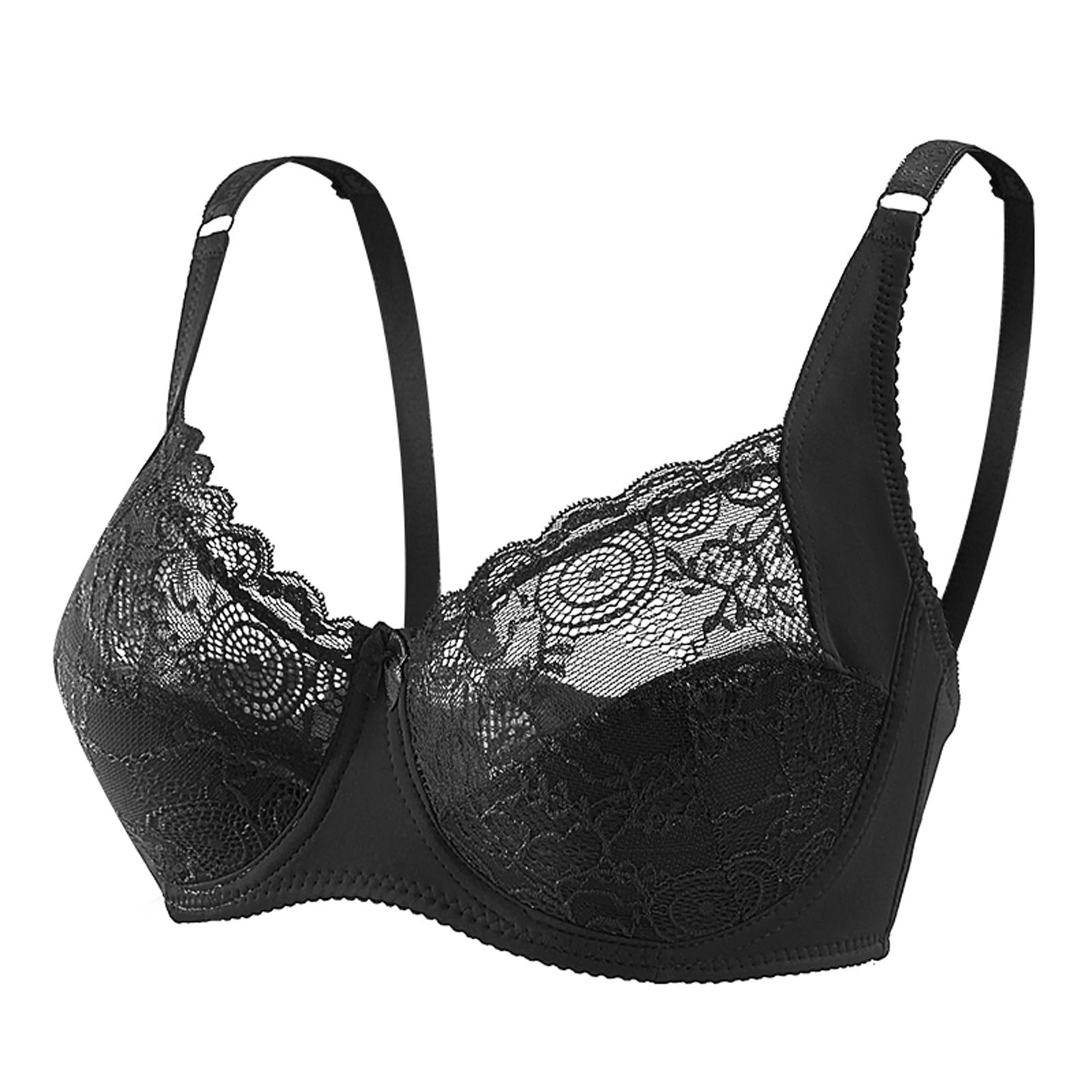 TOWED22 Womens Bras,Women's Lace Wireless Plus Size Bra Full Coverage Unlined Bralette,Black ...