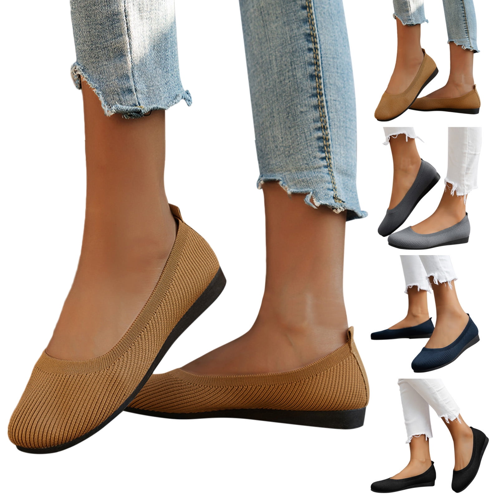 TOWED22 Womens Flats,Womens Pointed Toe Ballet Flat Knit Dress Shoes ...