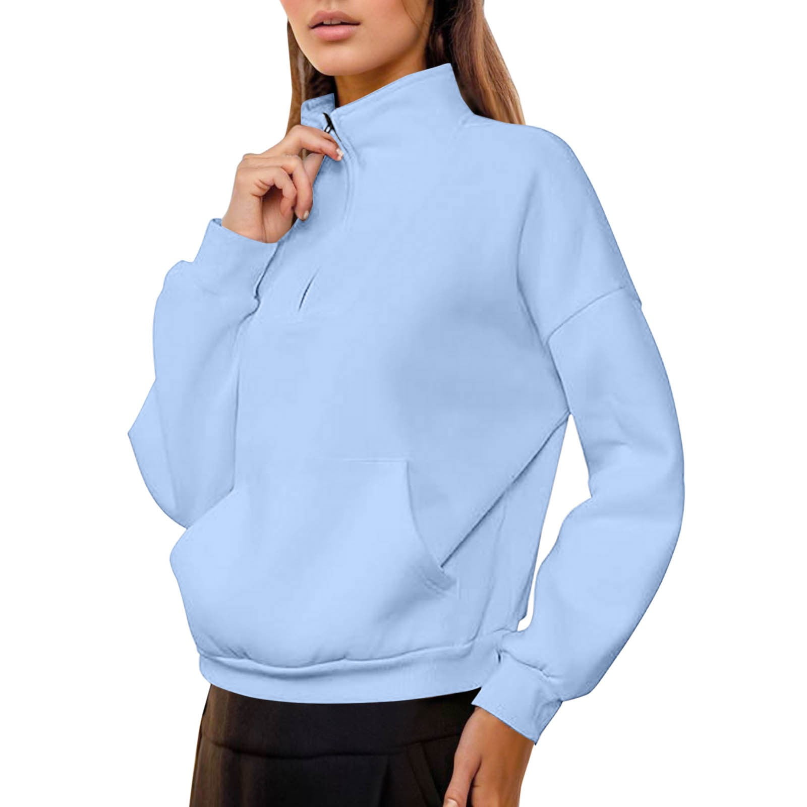 TOWED22 Womens Oversized Half Zip Pullover Long Sleeve Sweatshirt ...