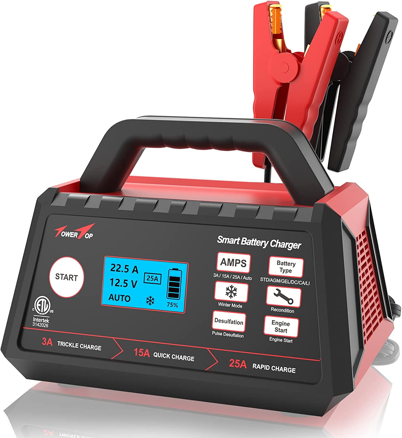 TOWERTOP 3/15/25 Amps 12 Volts Fully Automatic Smart Trickle Battery ...